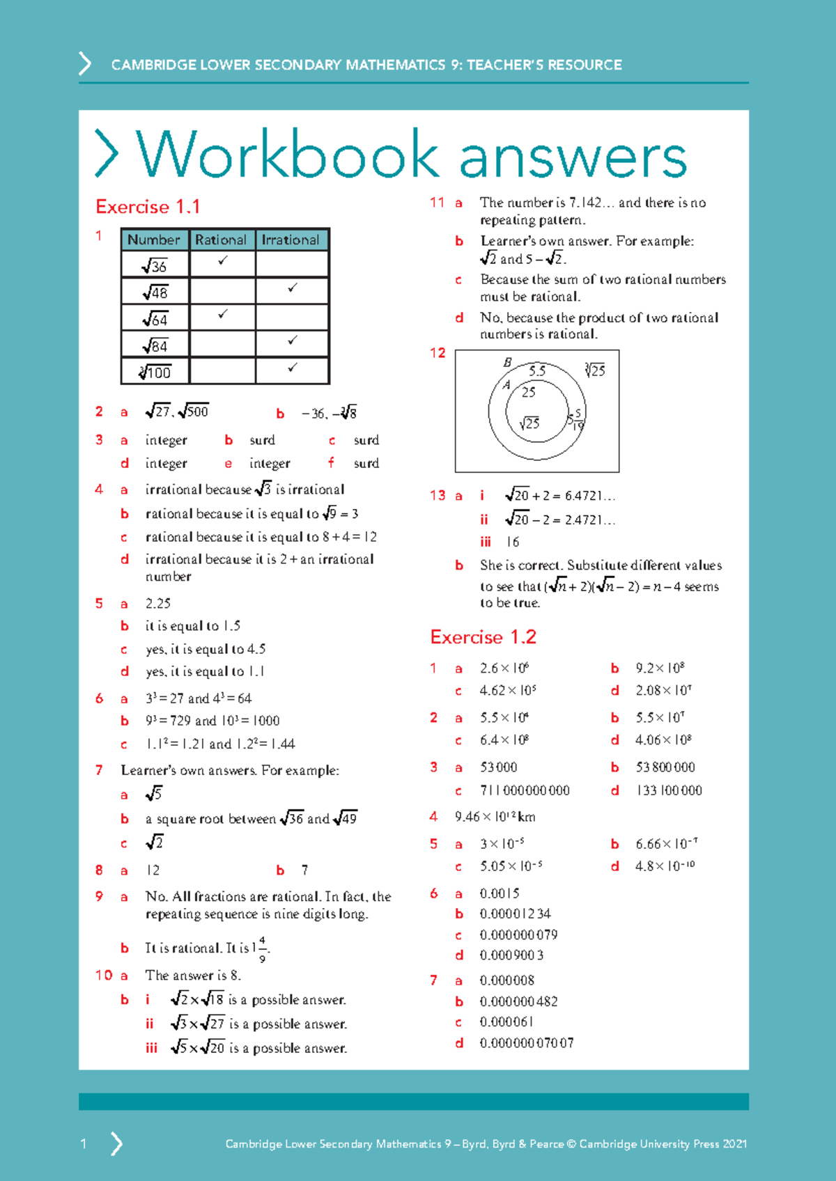 Ls maths 9 2ed tr workbook answers - Workbook answers Exercise 1. 1 ...