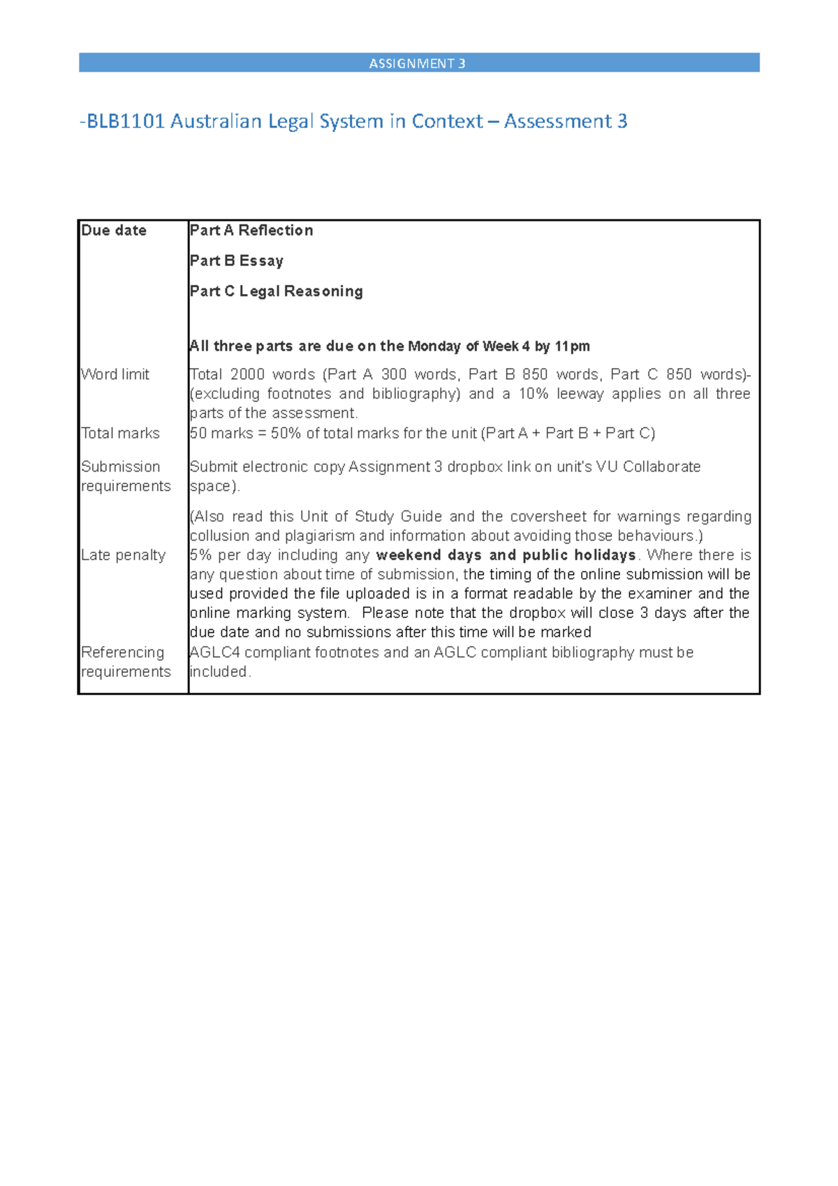 Assessment 3 legal systems in context example -BLB1101 Australian Legal ...
