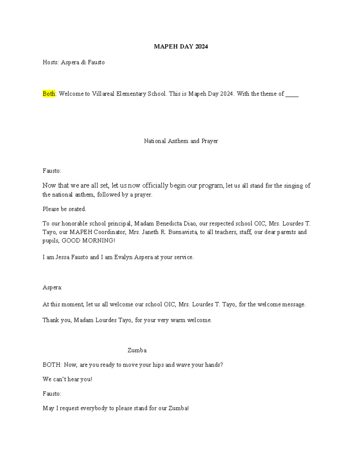 Mapeh DAY 2024 - MAPEH DAY 2024 Hosts: Aspera & Fausto Both: Welcome to ...