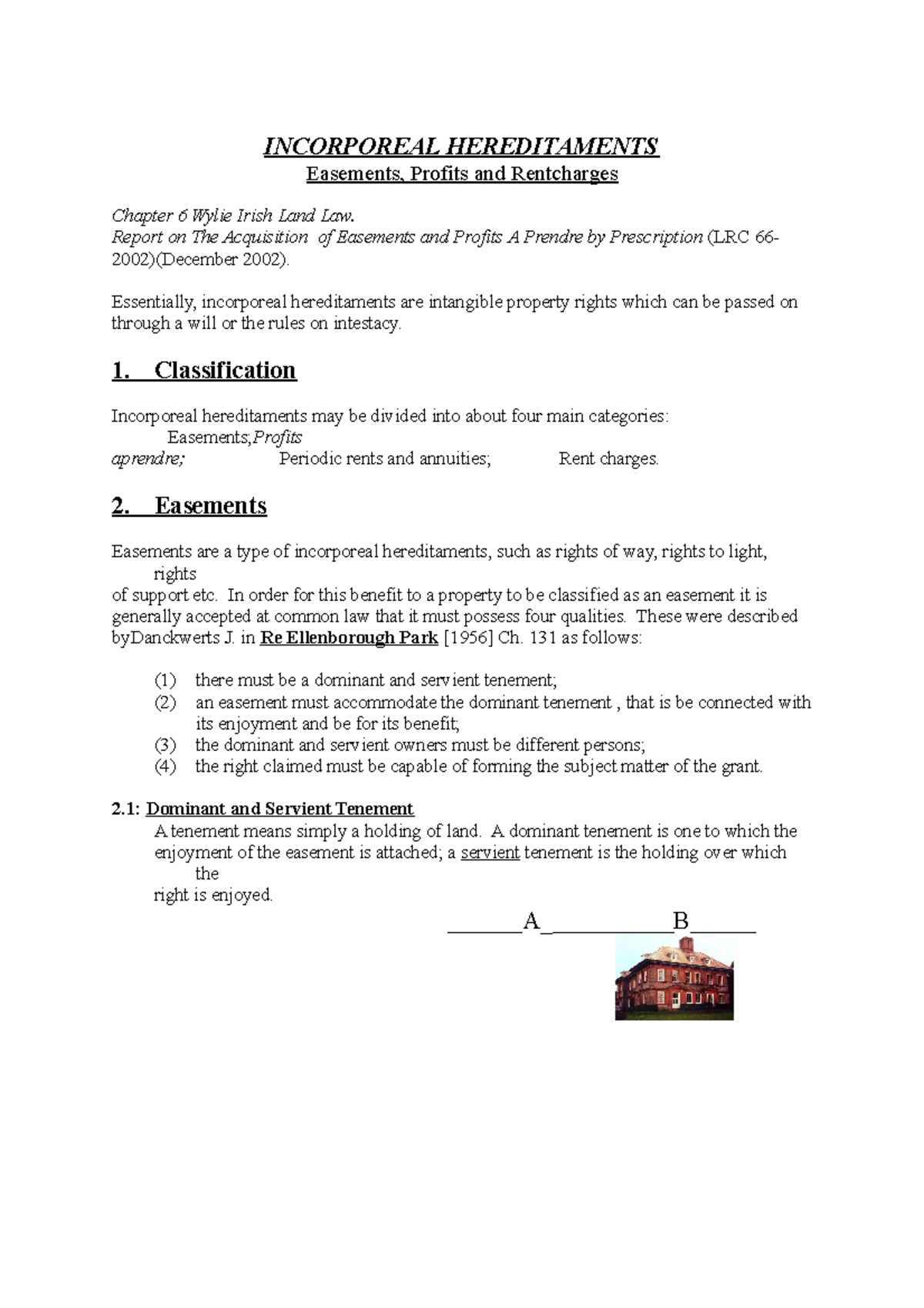 2021 Incorporeal hereditaments comprehensive notes. - Law - NUI Galway ...