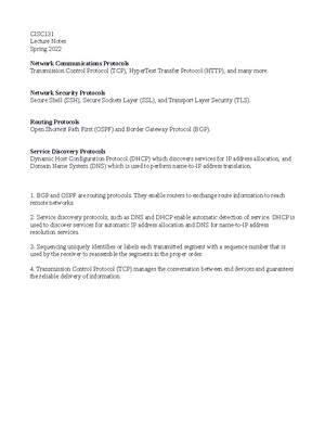 CISC 131 IP Subnetting Worksheet 2 - IPv4 Address Classes Class A 1 ...