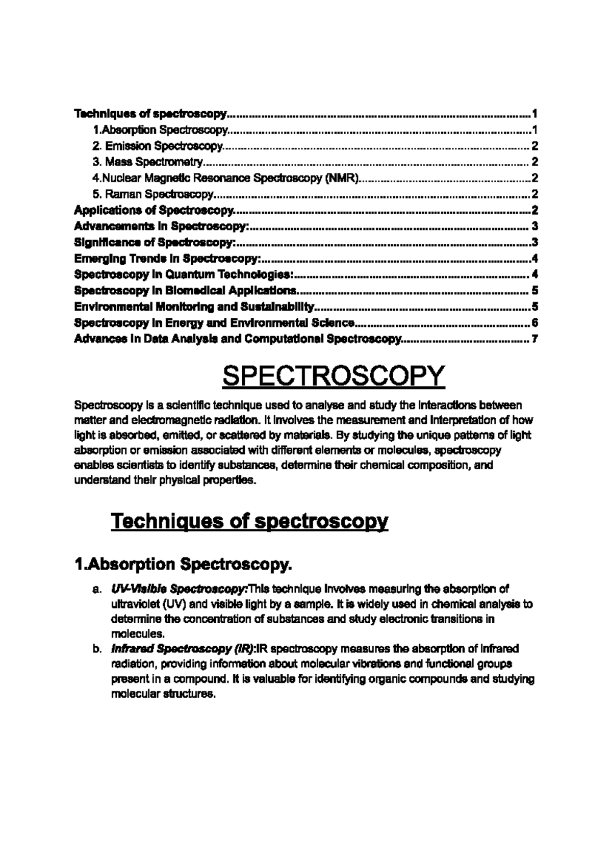 Spectrocopy - summery - Techniques of spectroscopy 1 1 Spectroscopy 1 2 ...