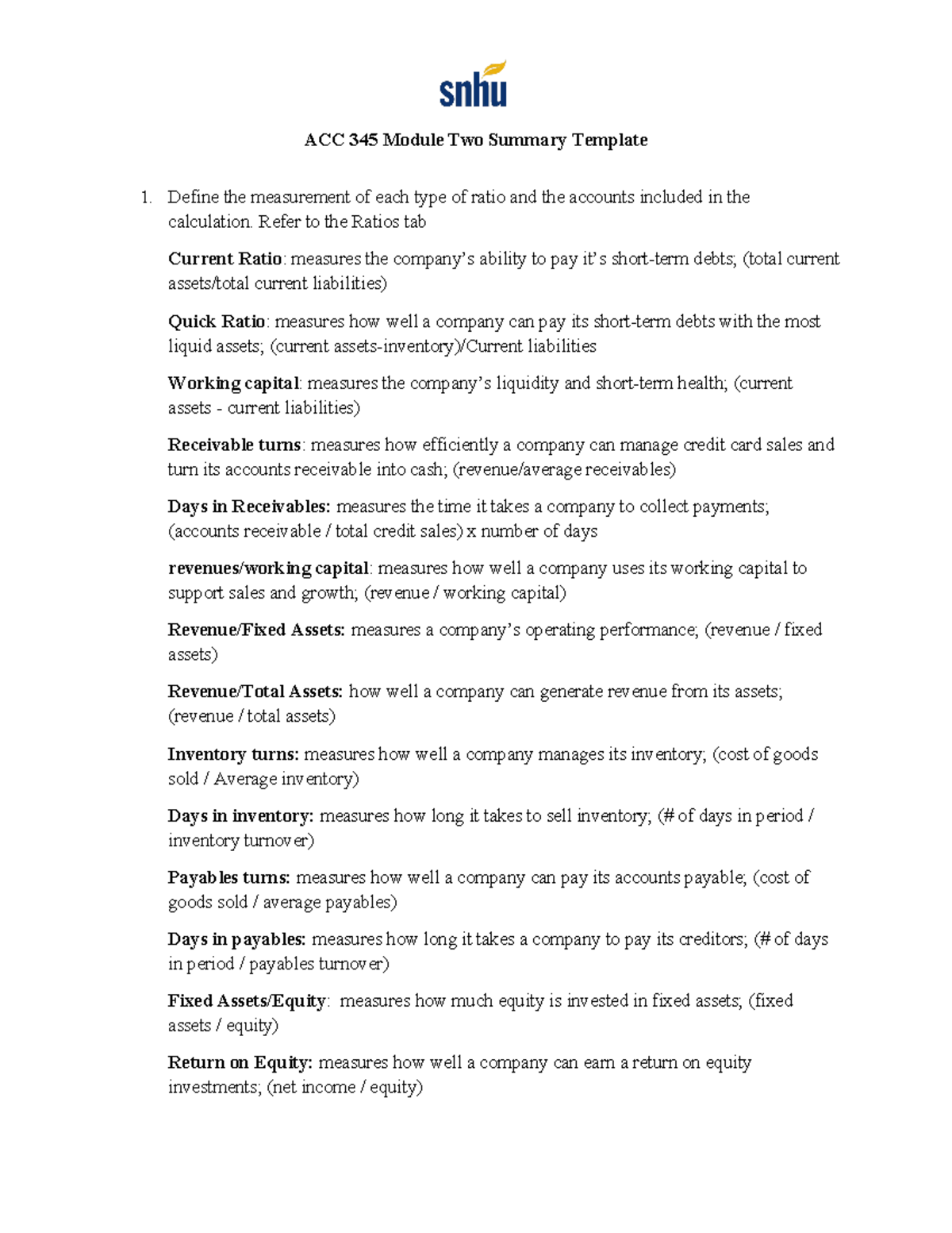 ACC345 Nike Summary - ACC 345 Module Two Summary Template Define the ...
