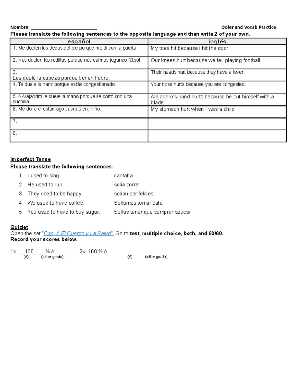 Doler-1 - a worksheet for practicing doler - Nombre ...