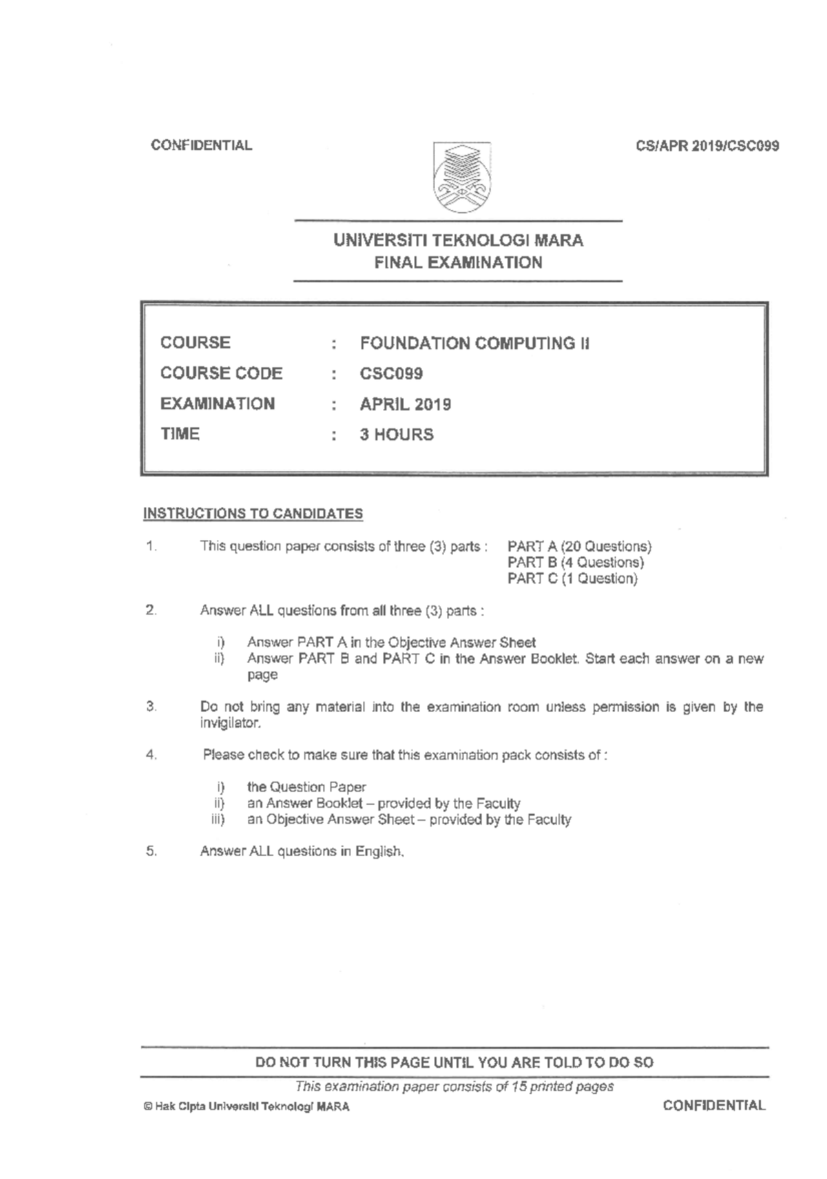 CSC099-2019 - Programming II - Studocu