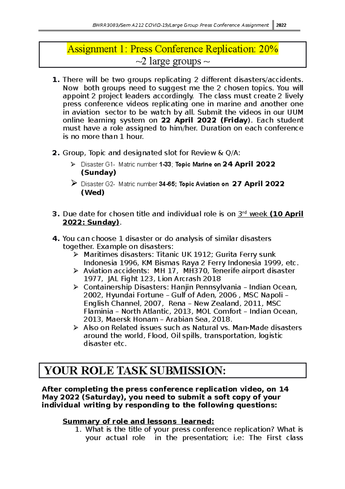 Press Conference Guidelines BWRR3083 Sem A212 as 12Apr2022 - Assignment ...