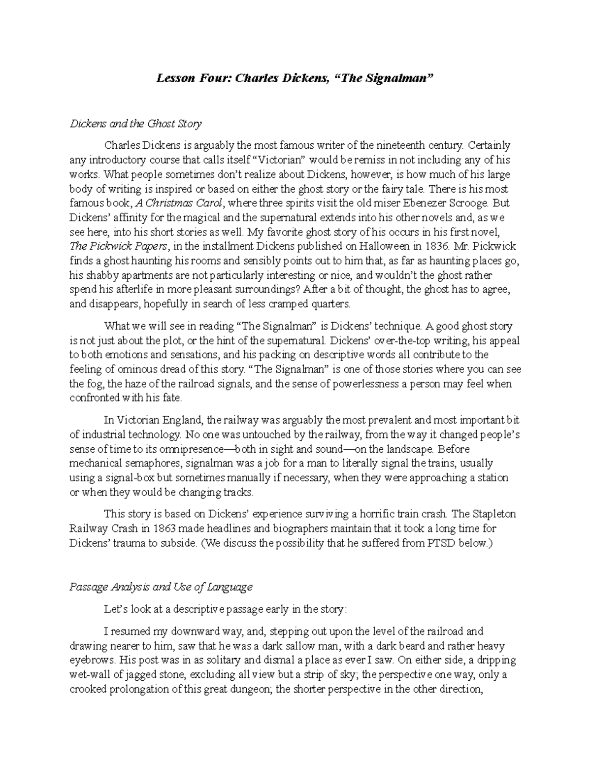 Lesson 4 Dickens - Worksheet - Lesson Four: Charles Dickens, “The ...