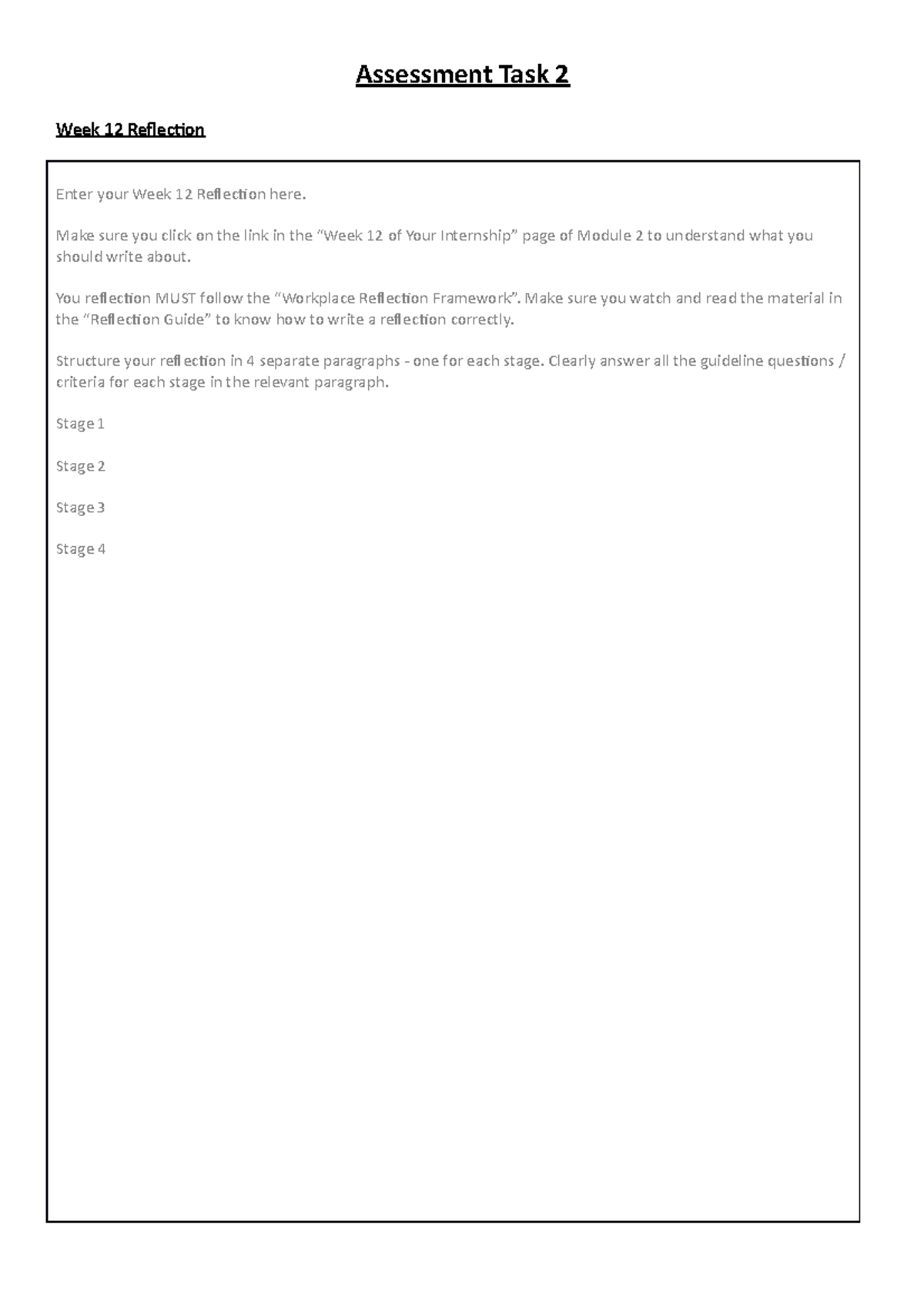 Assessment Task 2 Template - Assessment Task 2 Week 12 Reflection Enter your Week 12 Reflection ...