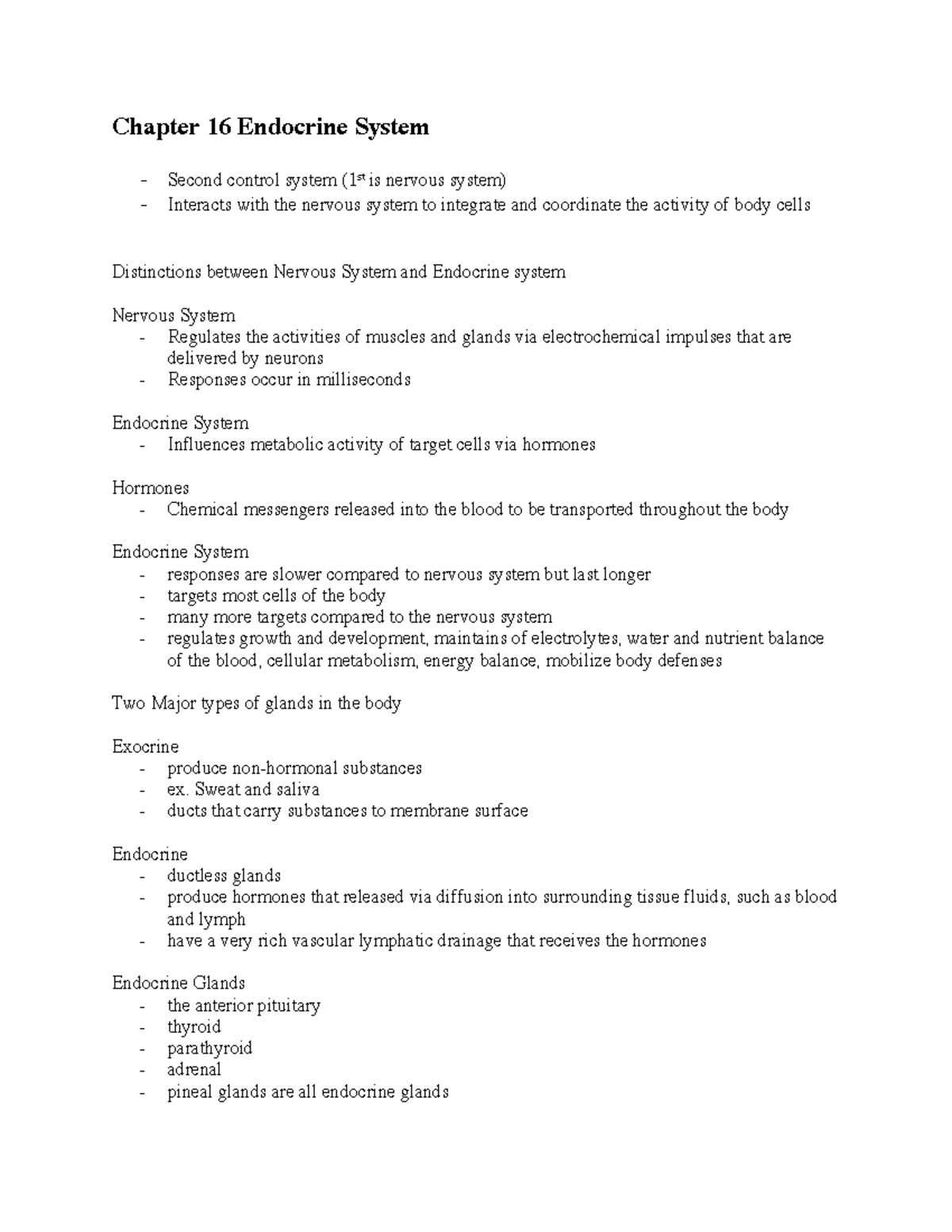 Exam 1 Anatomy and Physiology II Notes - Chapter 16 Endocrine System ...