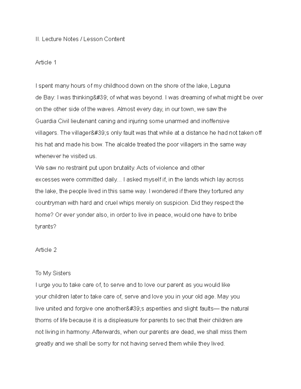 Rizals Life, Family, Childhood and Early Education - II. Lecture Notes ...