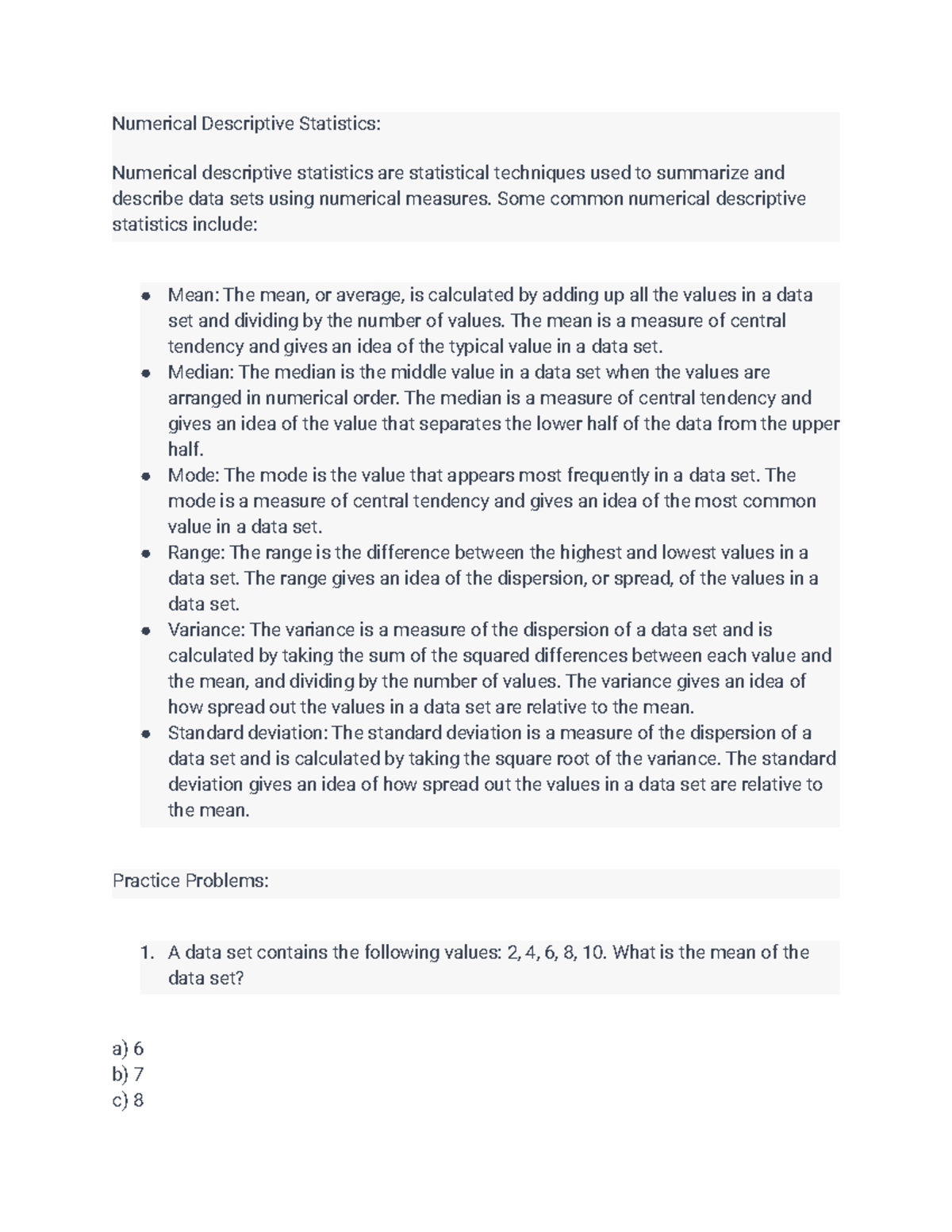 Numerical Descriptive Statistics - Numerical Descriptive Statistics: Numerical descriptive - Studocu
