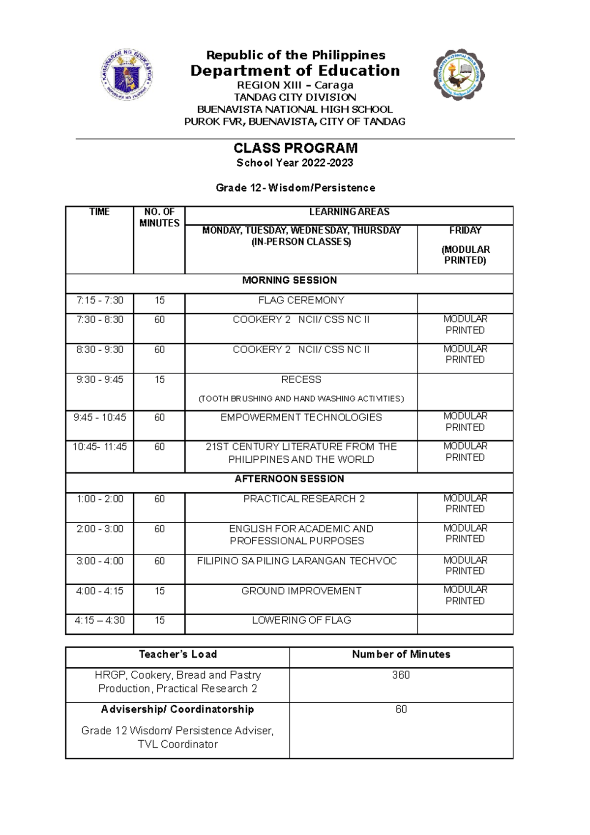 Class AND Teachers Program Final - Department of Education REGION XIII ...