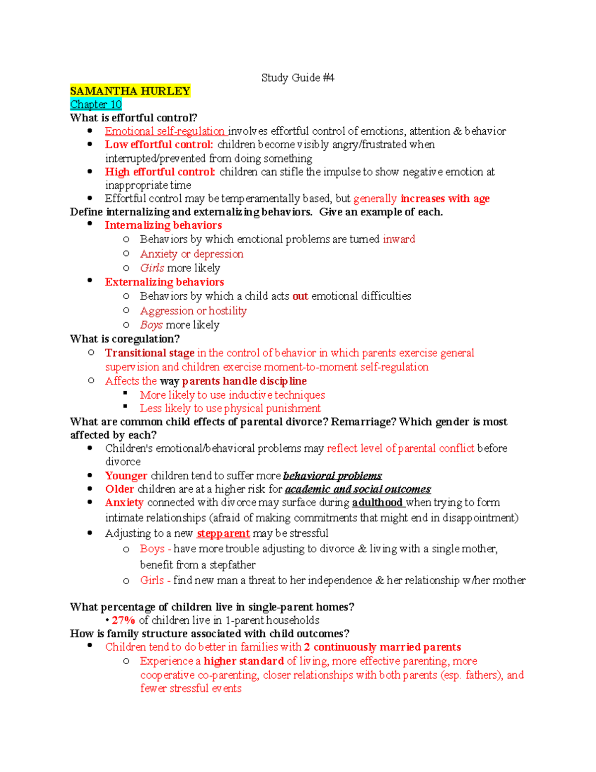 Study Guide 4 Ch 10 - Study Guide # SAMANTHA HURLEY Chapter 10 What is ...