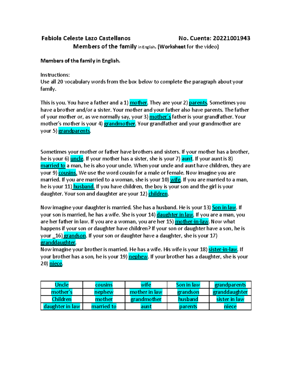 Lazo Fabiola Members of the family in English - Fabiola Celeste Lazo ...