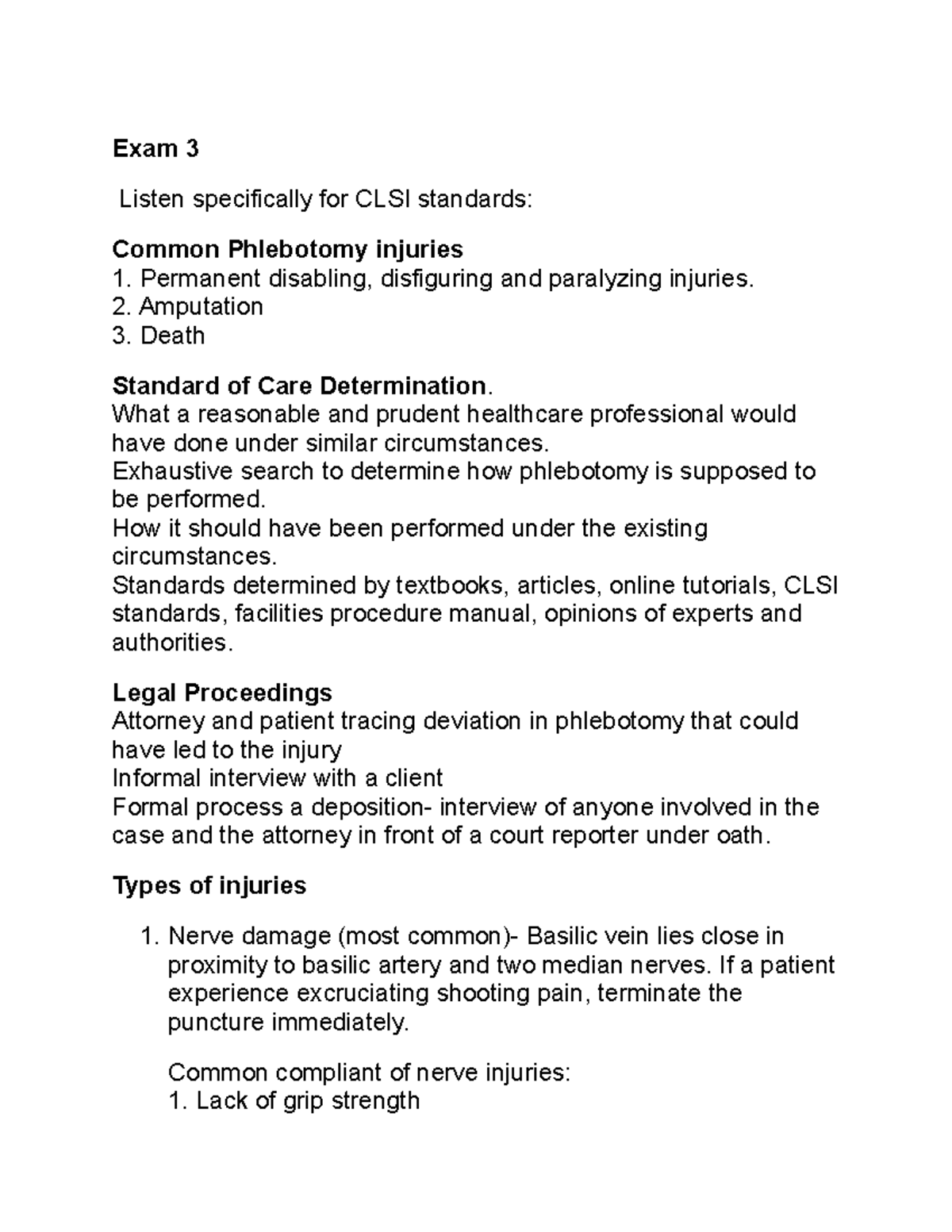 Document 1 - Notes Test 3 - Exam 3 Listen specifically for CLSI ...