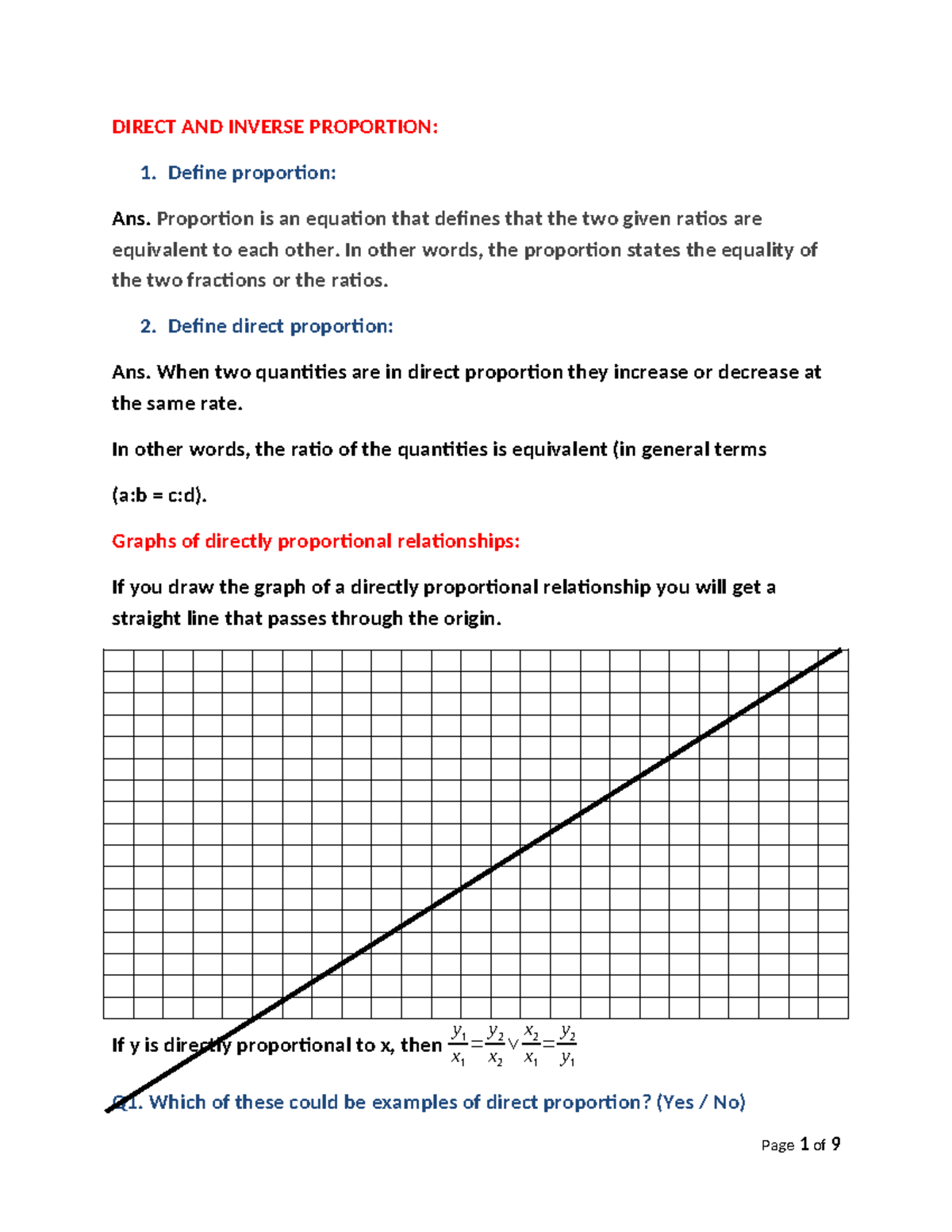 Direct AND Inverse Proportion D2 - DIRECT AND INVERSE PROPORTION: 1 ...