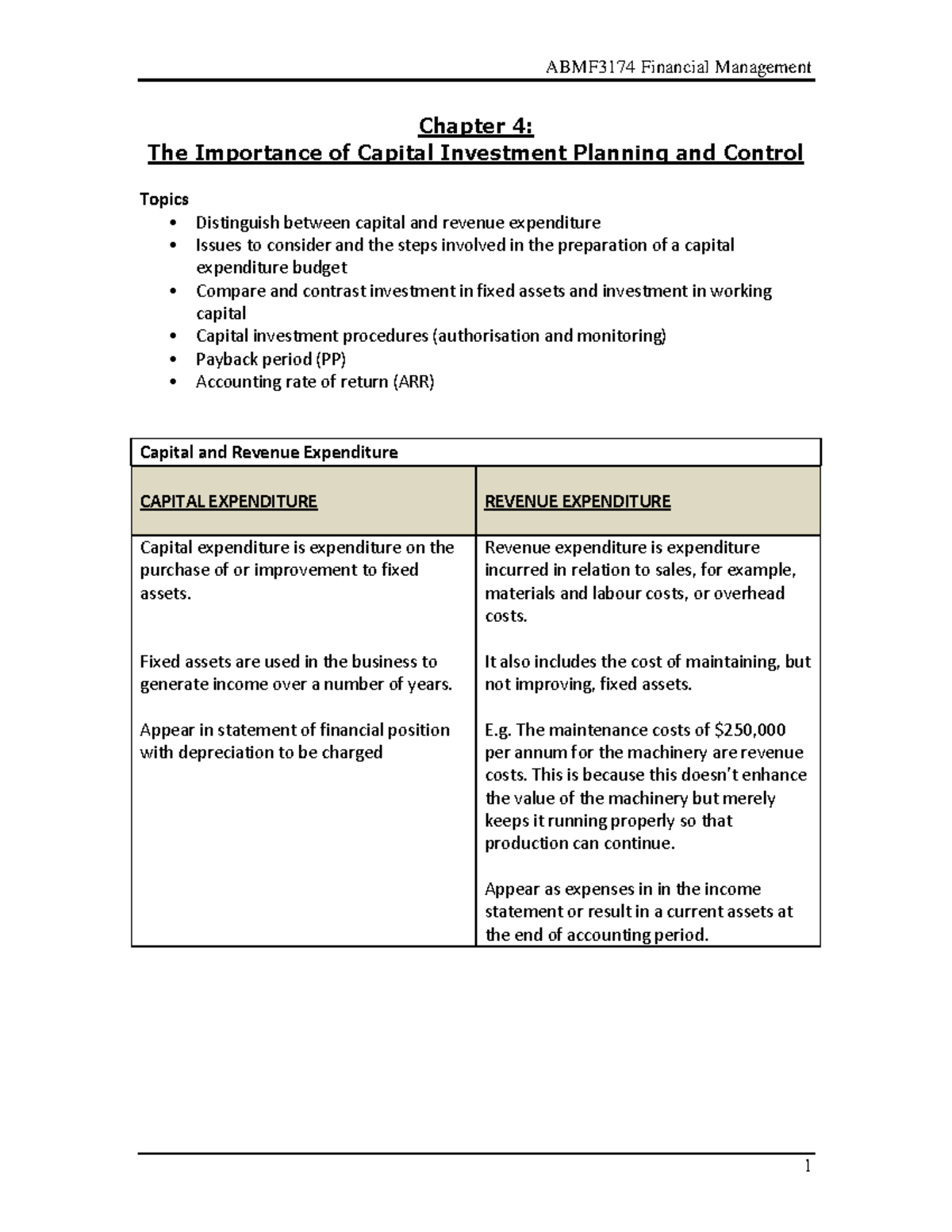 Chapter 4 - Capital Budgeting - Chapter 4: The Importance of Capital Investment Planning and ...