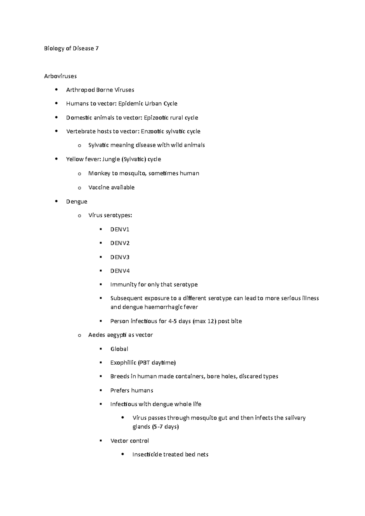 Biology of Disease - Lecture notes 7 - Biology of Disease 7 Arboviruses ...