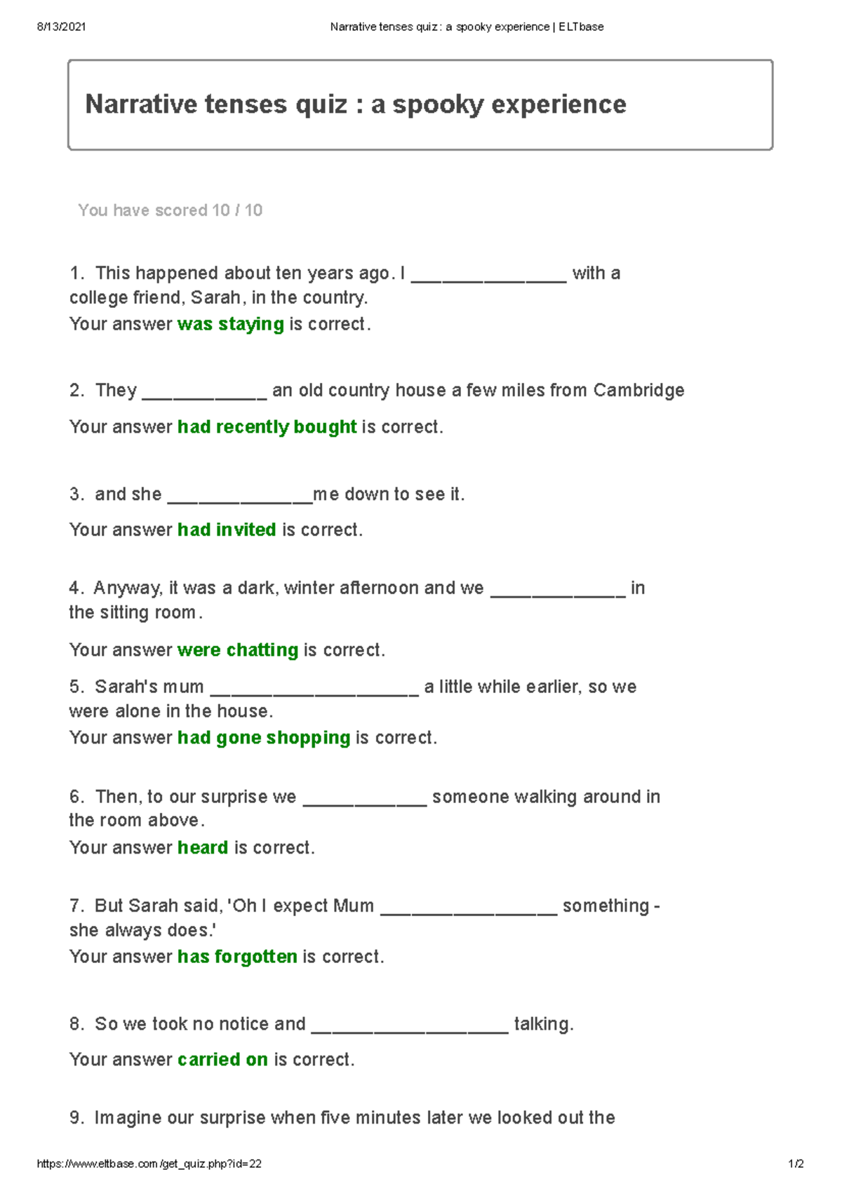 Narrative tenses quiz a spooky experience ELTbase - 8/13/2021 Narrative ...