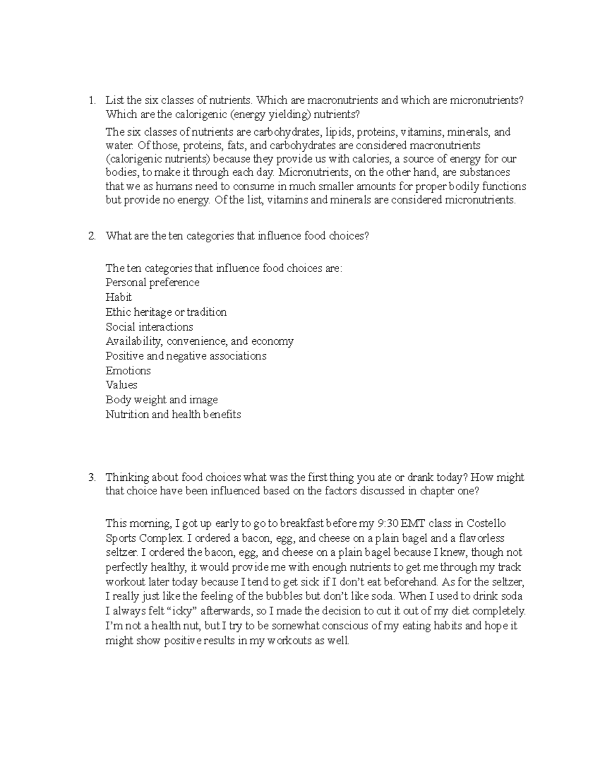 Human Nutrition Assignment 1 - List the six classes of nutrients. Which ...