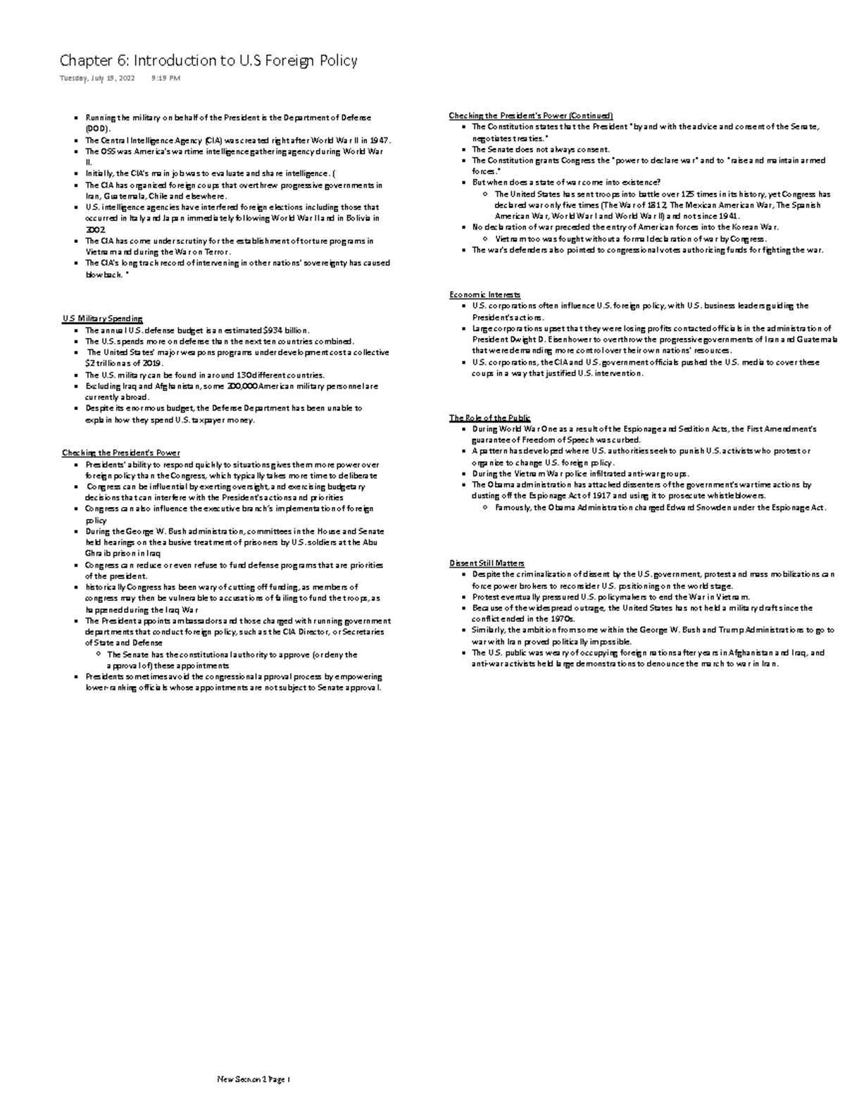 Chapter 6 Introduction to U.S Foreign Policy - Running the military on ...