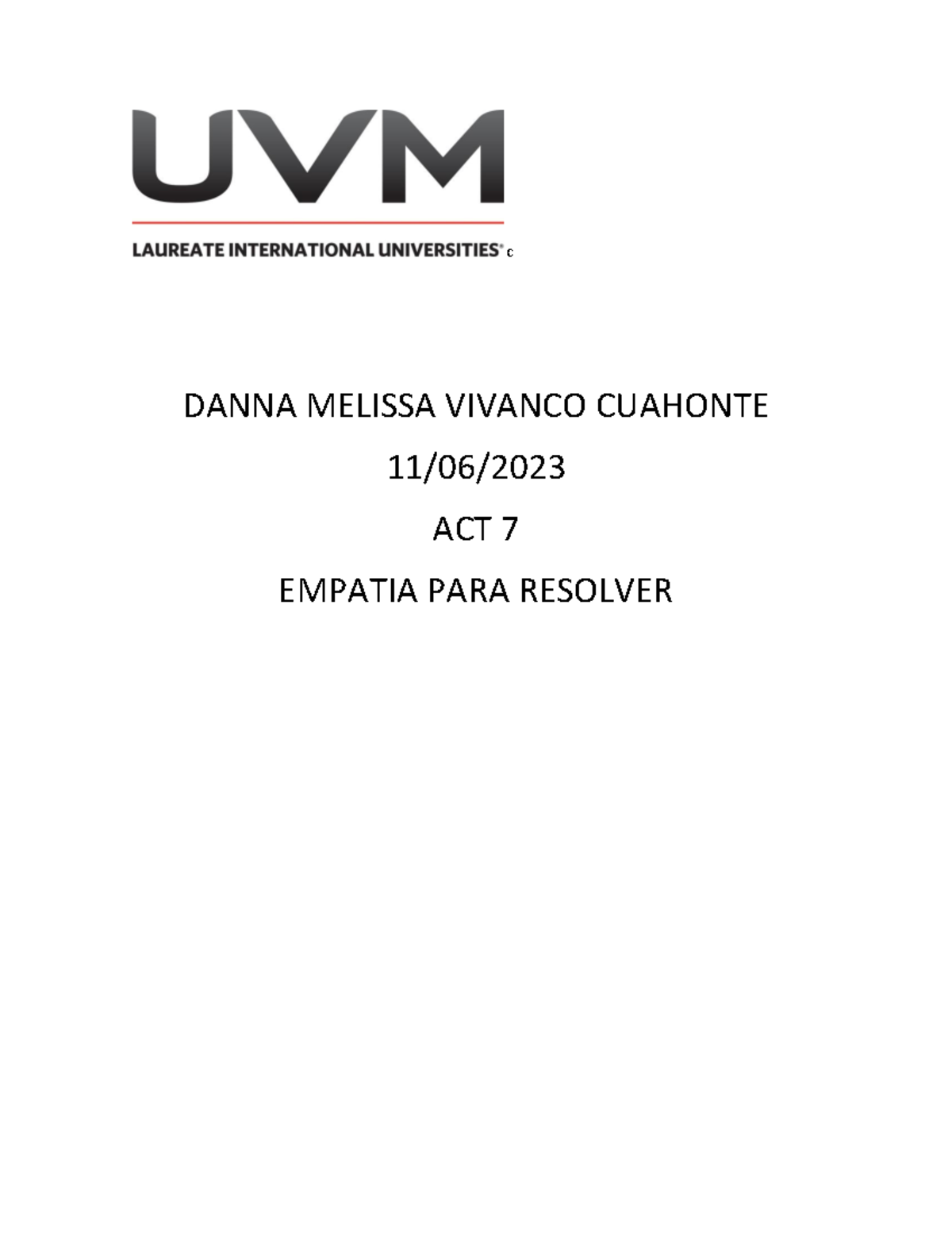 Act 7 empatia - c DANNA MELISSA VIVANCO CUAHONTE 11/06/ ACT 7 EMPATIA ...