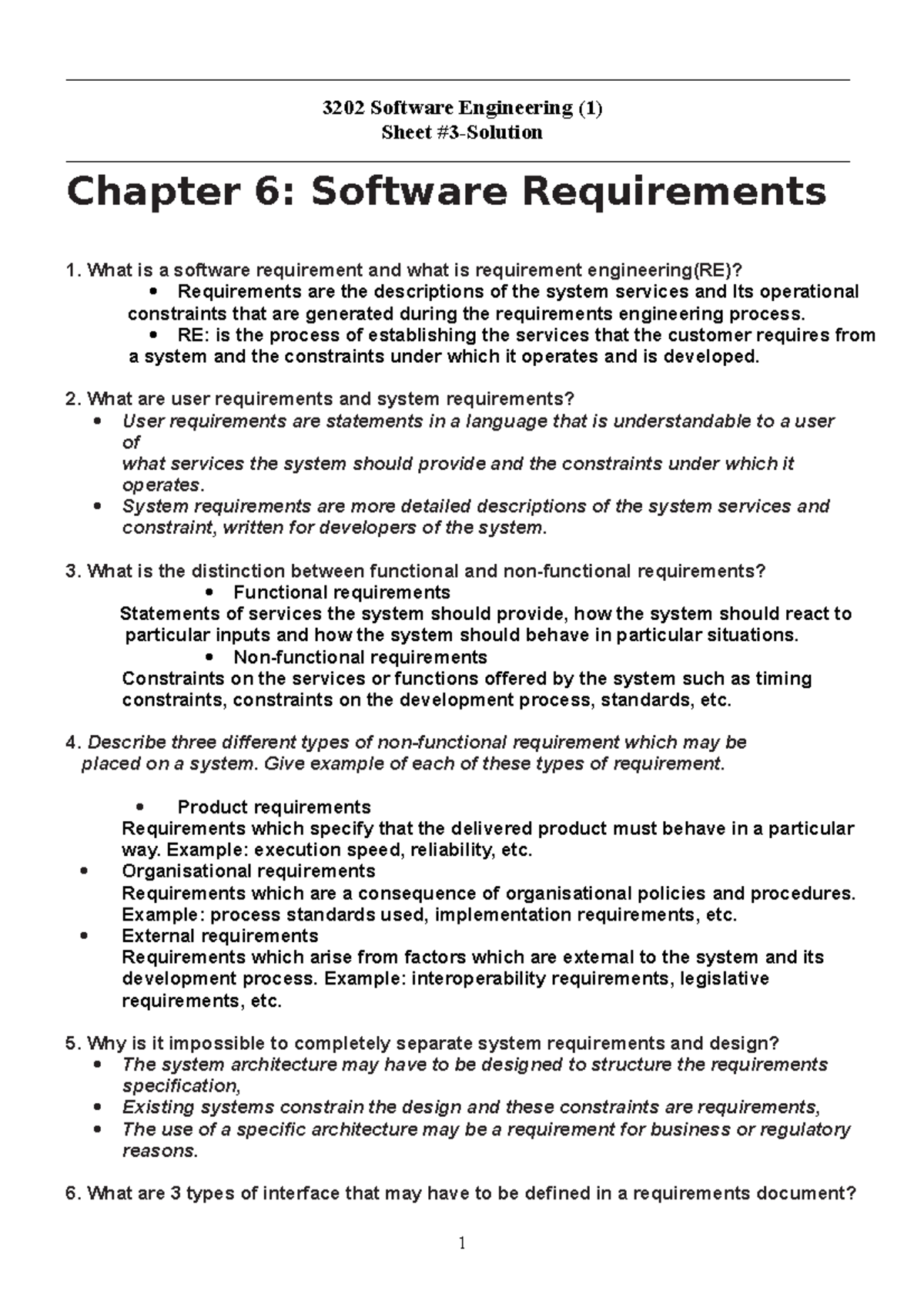 Sheet 3 solution- SW Requirements - 3202 Software Engineering (1) Sheet ...