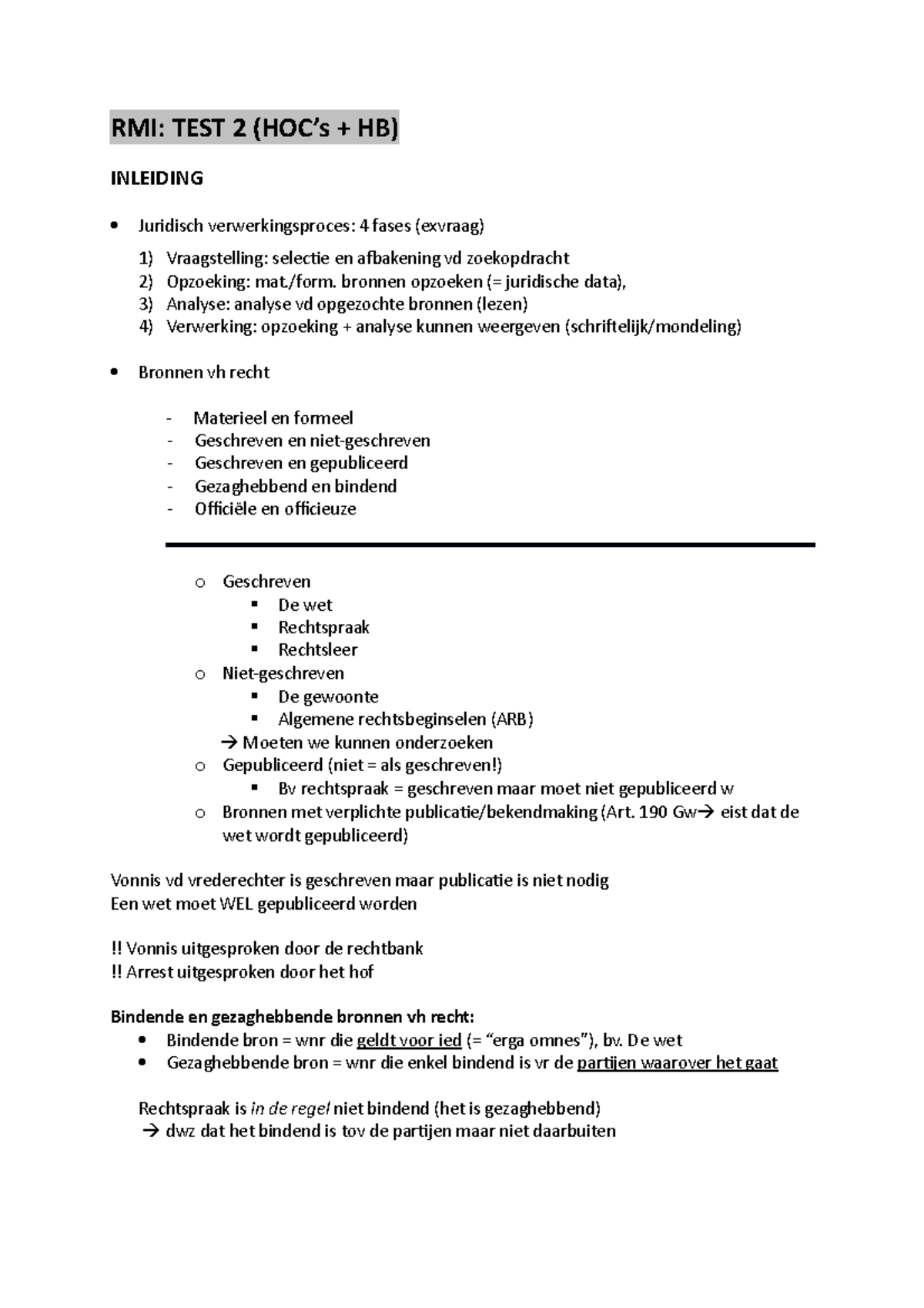 RMI- test 1 (HOC's + HB) - Praktijkboek rechtsmethodologie - RMI: TEST ...