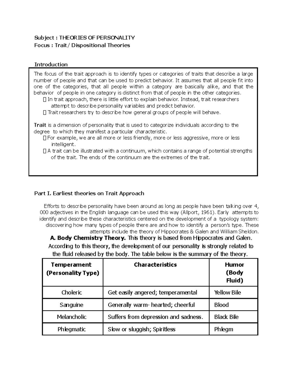 5- Trait- Cognitive - Subject : THEORIES OF PERSONALITY Focus : Trait ...
