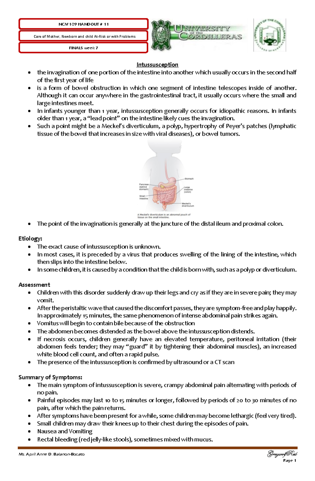 Intussusception - Ms. April Anne D. Balanon-Bocato GreywolfRed FINALS ...