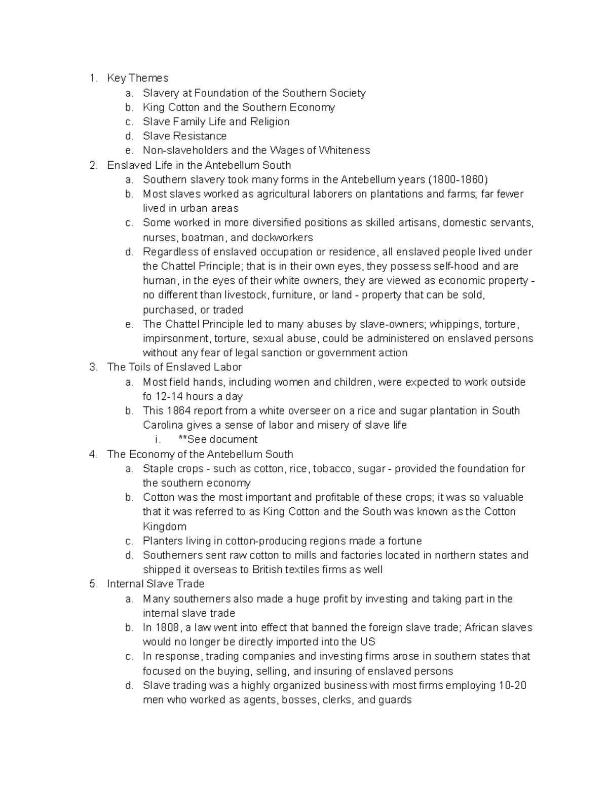 Slavery lecture - Key Themes a. Slavery at Foundation of the Southern ...