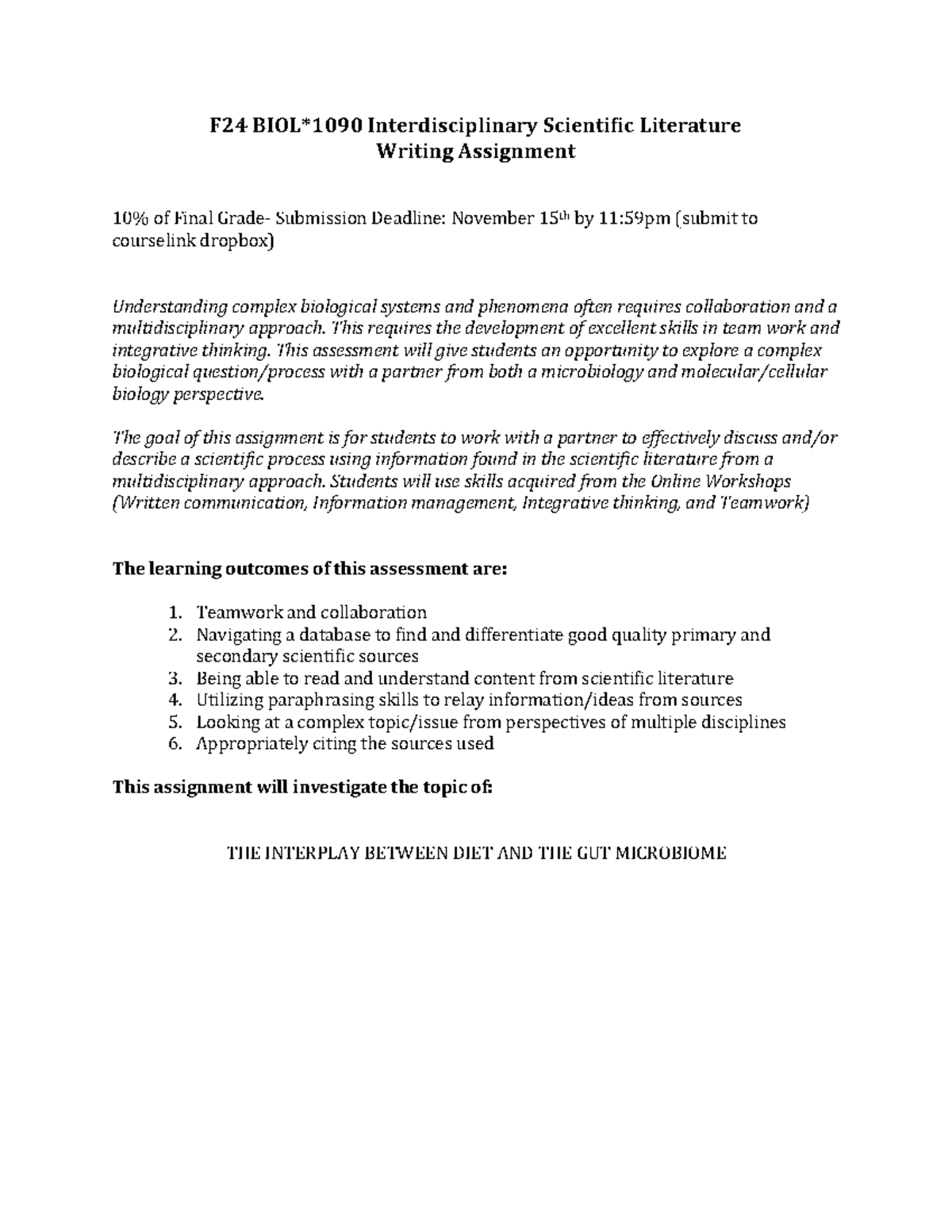 F24 Biolinterdisciplinary SLWA instructions - F 24 BIOL*1090 ...