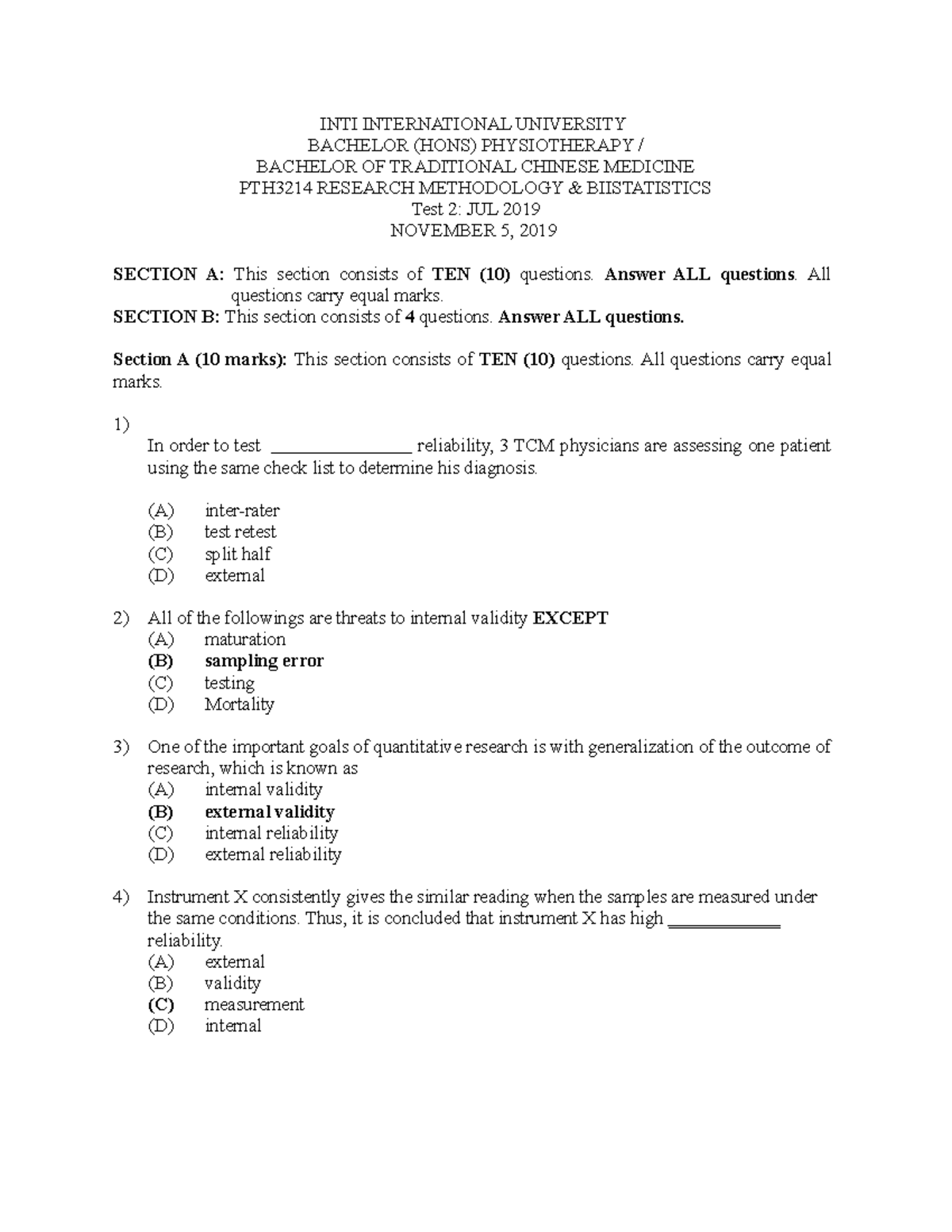 Research Test 2 JUL2019 Answer Moderated - INTI INTERNATIONAL ...
