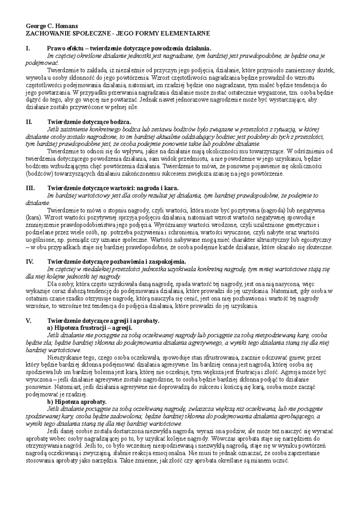 Zachowanie społeczne - jego formy elementarne - George Homans - George ...