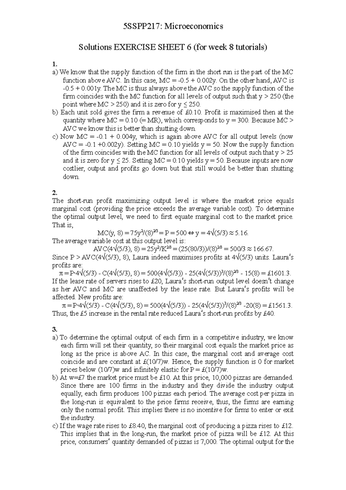 Solutions sheet 6 22-23 - 5SSPP217: Microeconomics Solutions EXERCISE ...
