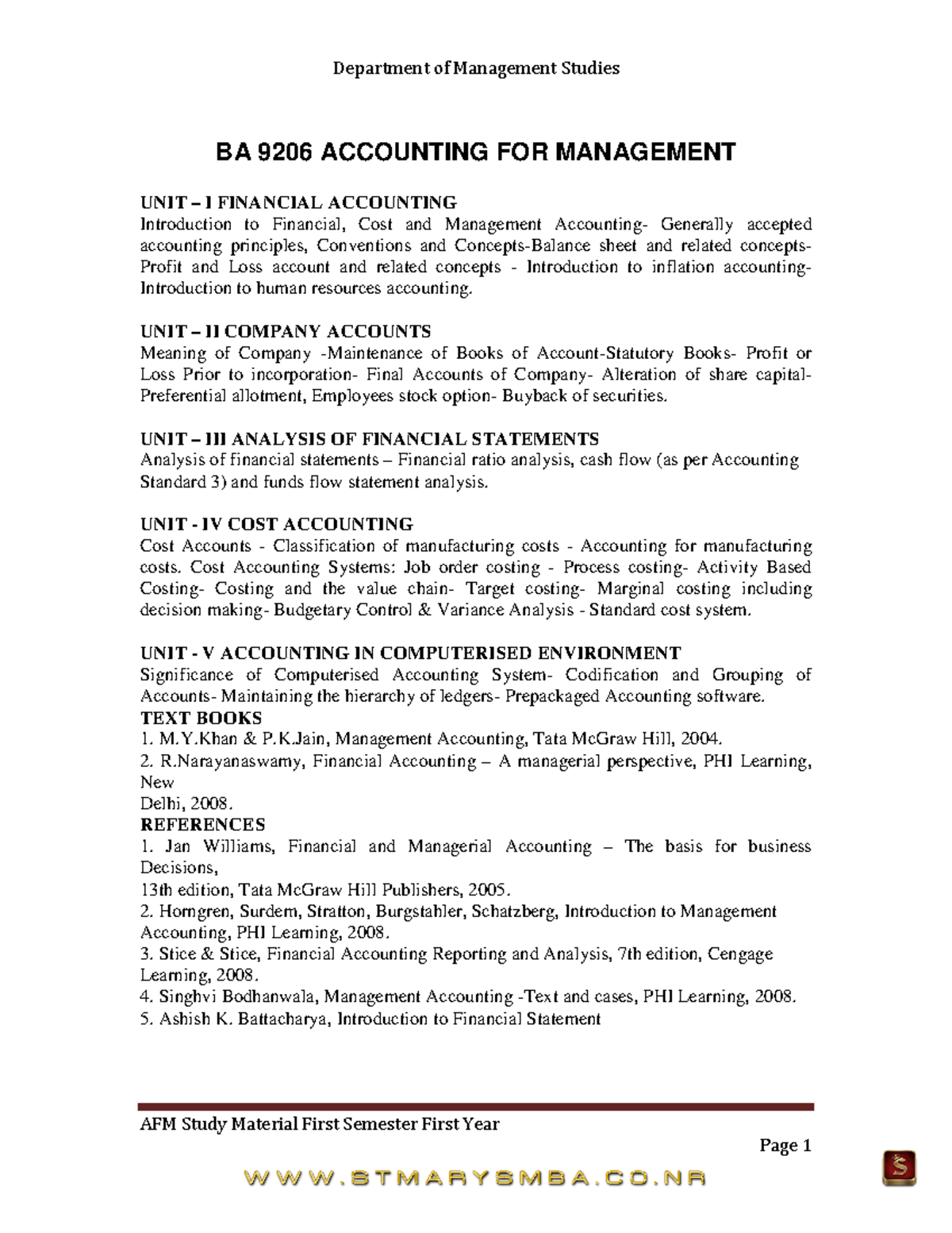 Accounts Notes Unit 1 To 5 With Answers - AFM Study Material First ...