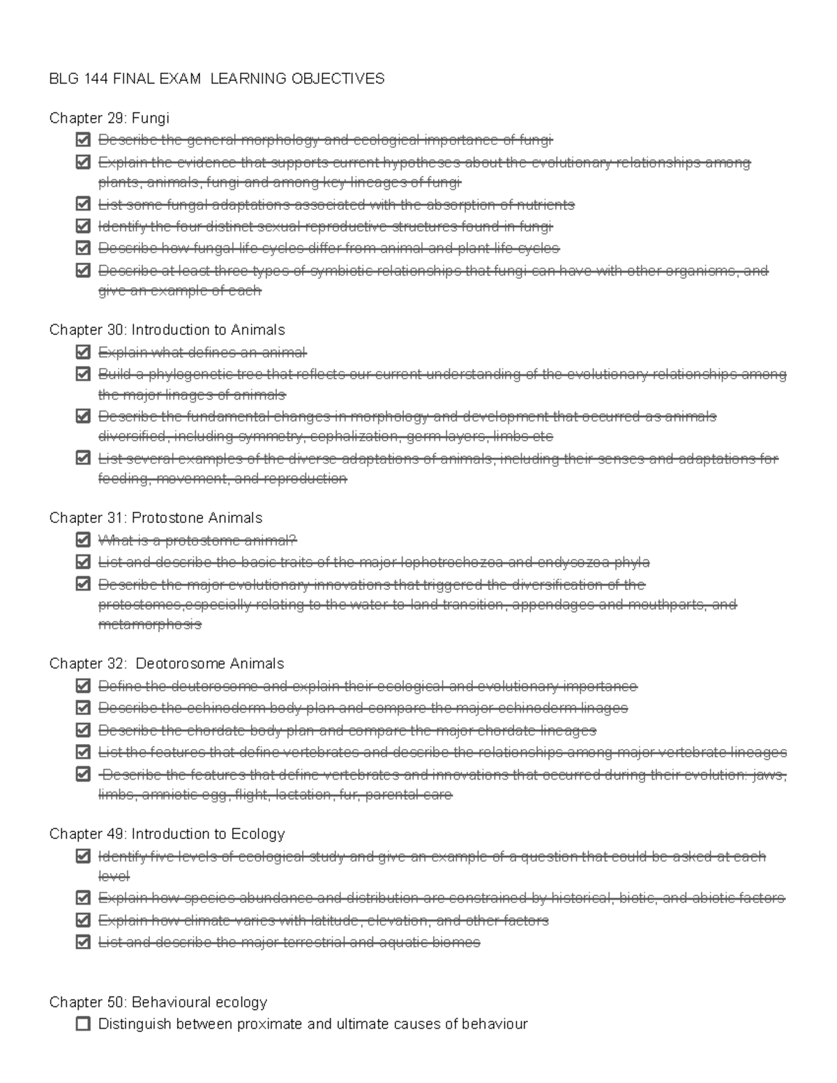BLG 144 Final Learning Objectives - BLG 144 FINAL EXAM LEARNING ...