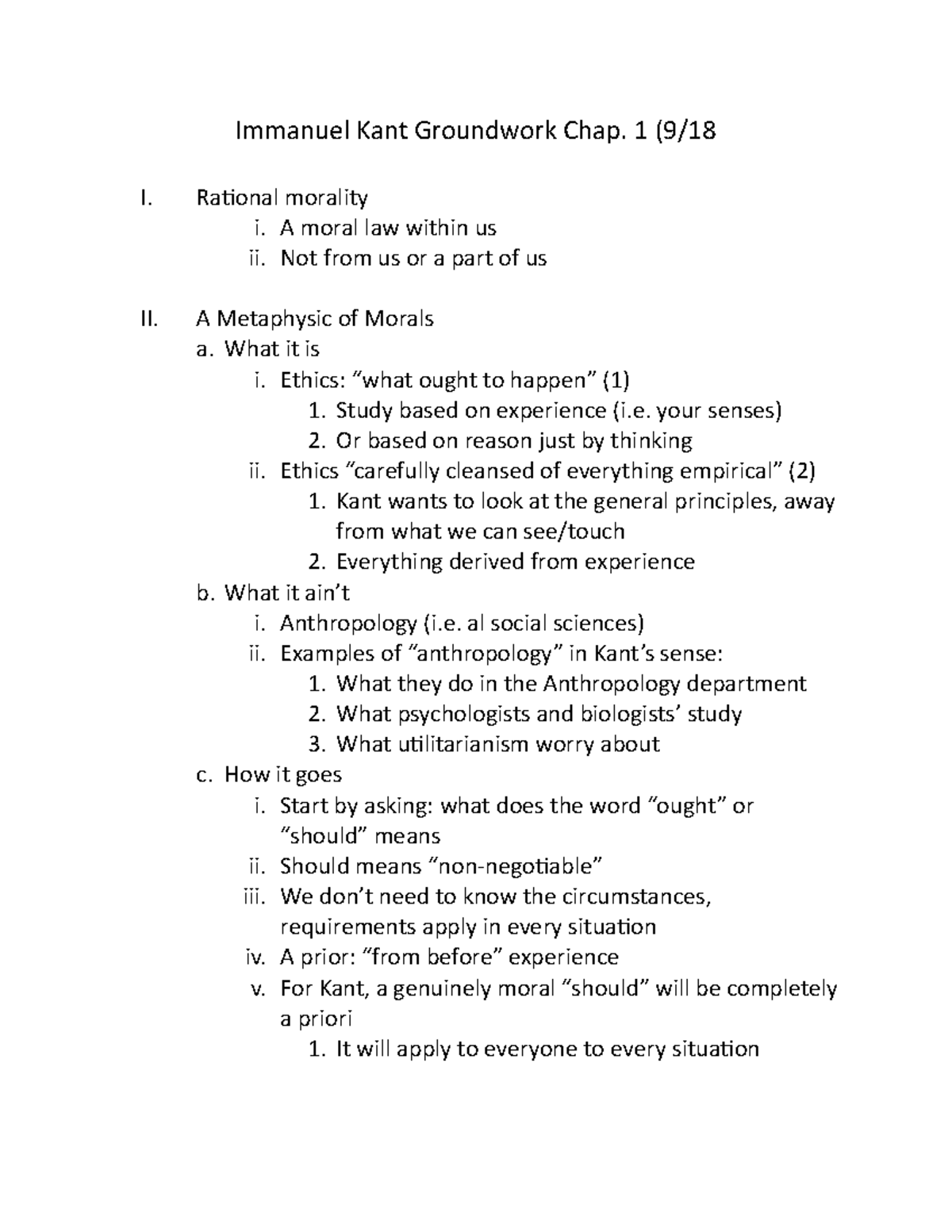 Immanuel Kant Groundwork Chap. 1 PHIL 103 - Immanuel Kant Groundwork ...