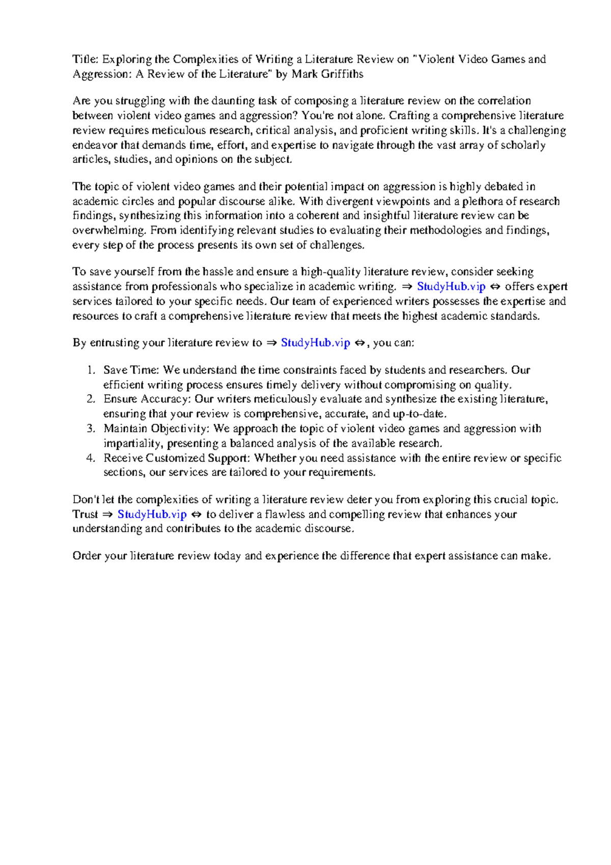 Violent Video Games And Aggression A Review Of The Literature Mark ...