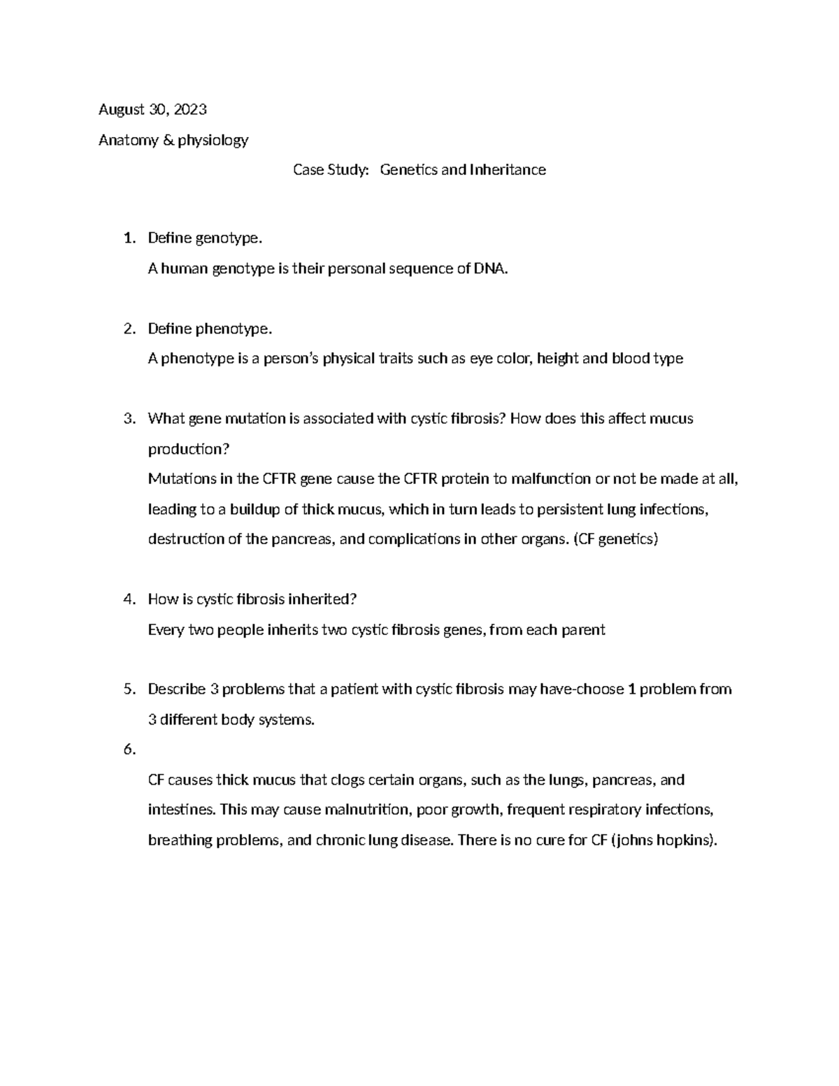 Case study 7 bio4 - class work - August 30, 2023 Anatomy & physiology ...