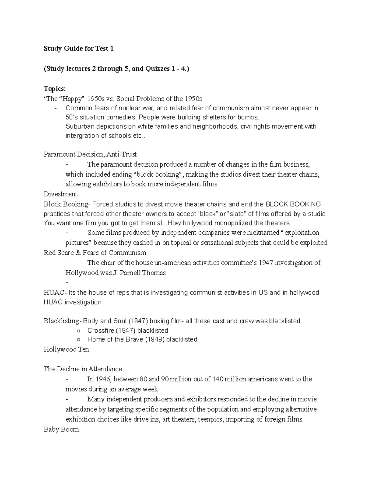 Study Guide for Test 1 212 - CINE 212 - SFSU - Studocu