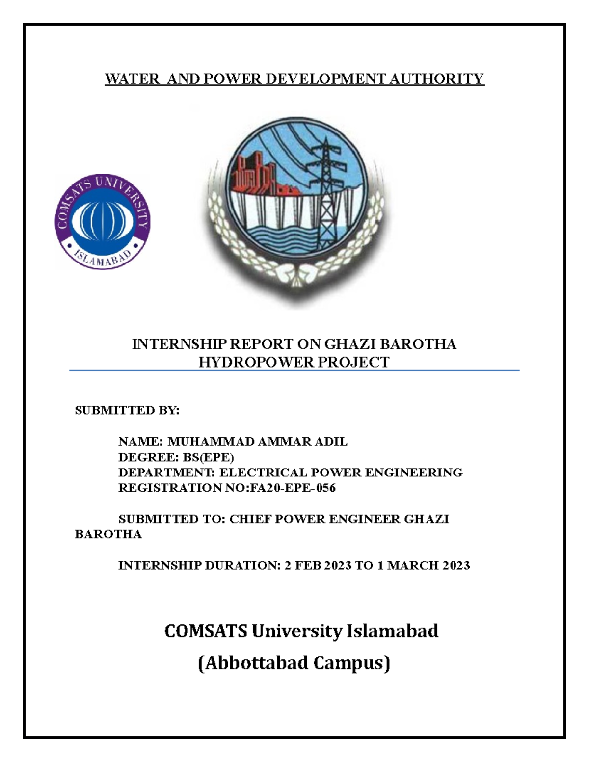 Internship report - These are original notes by electrical power ...