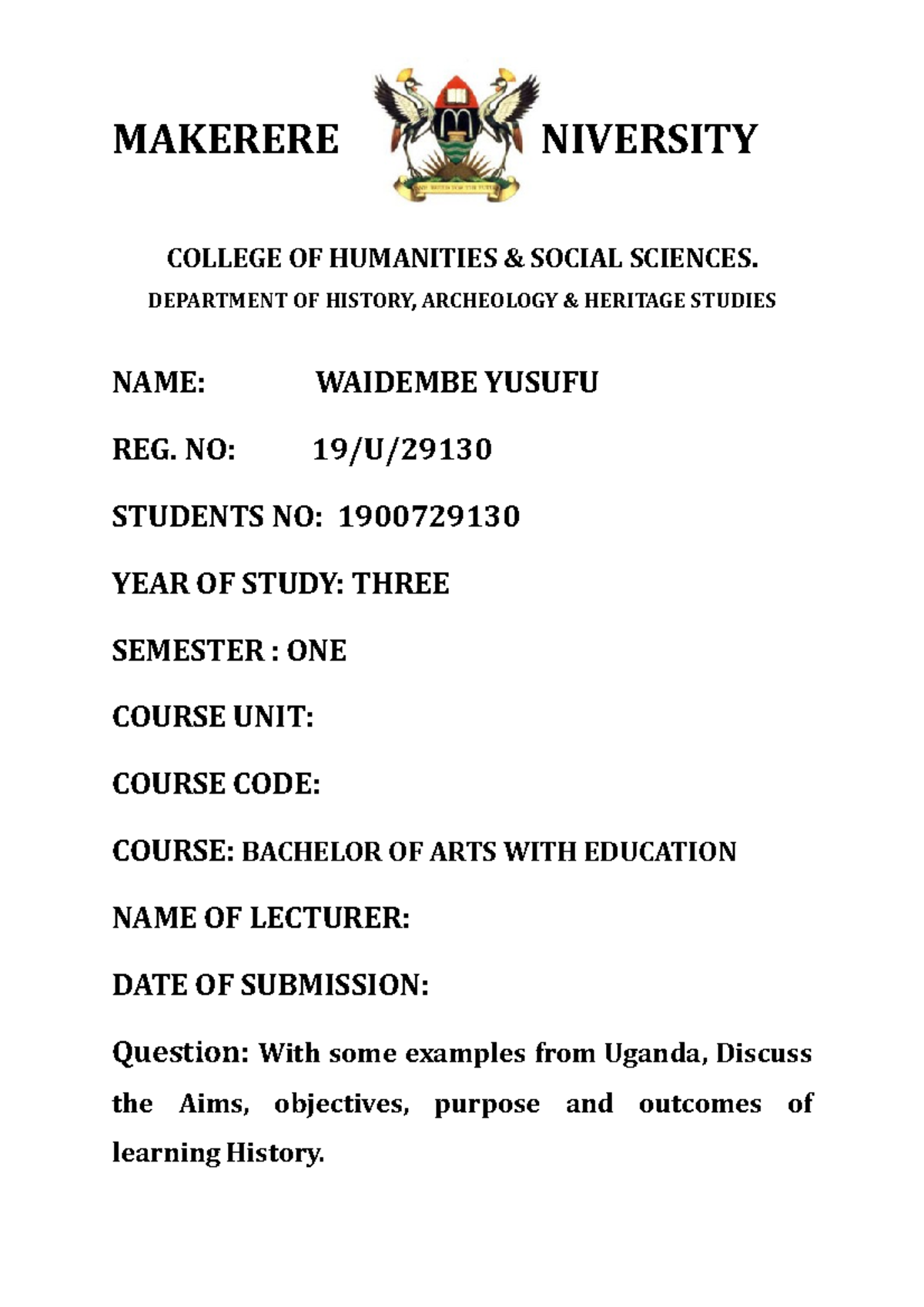 Uganda HIS - History notes - MAKERERE UNIVERSITY COLLEGE OF HUMANITIES ...