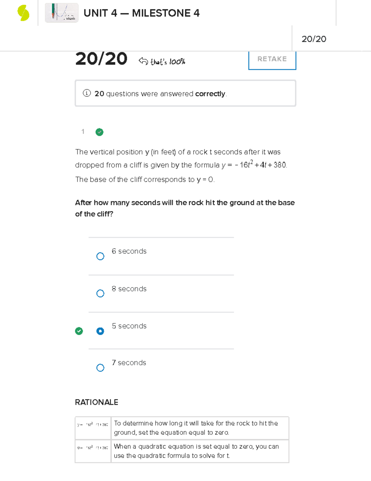 Sophia college algebra milestone 4 2024 - 1 20 / 20 that's 100% RETAKE 20 questions were - Studocu