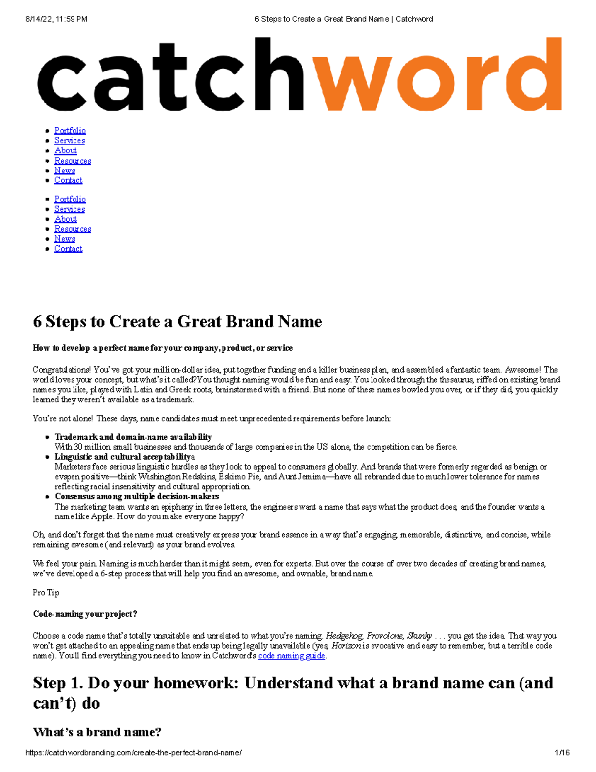 6 Steps to Create a Great Brand Name Catchword - Portfolio Services About Resources News Contact ...