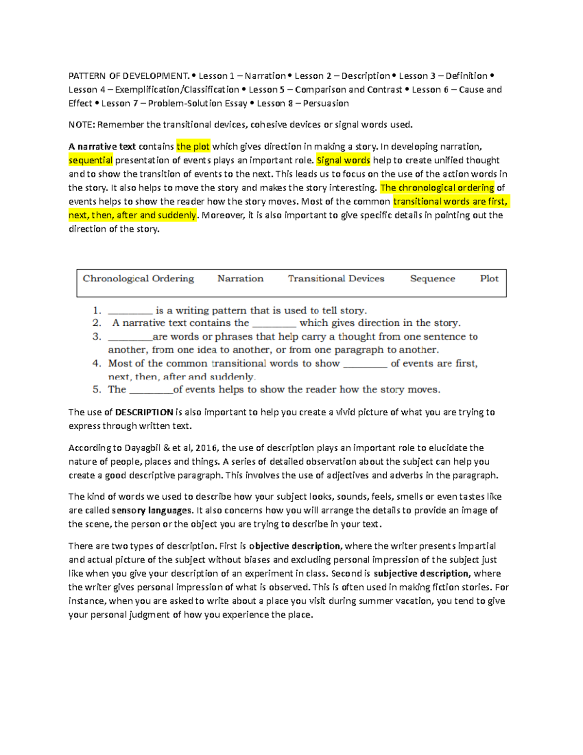 Pattern-of-Development - PATTERN OF DEVELOPMENT. Lesson 1 – Narration ...