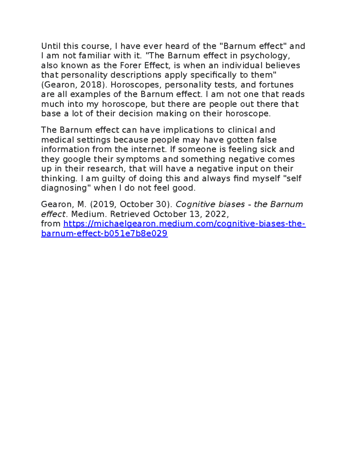 Discussion 7-1 - "Barnum Effect" definition and implications in ...