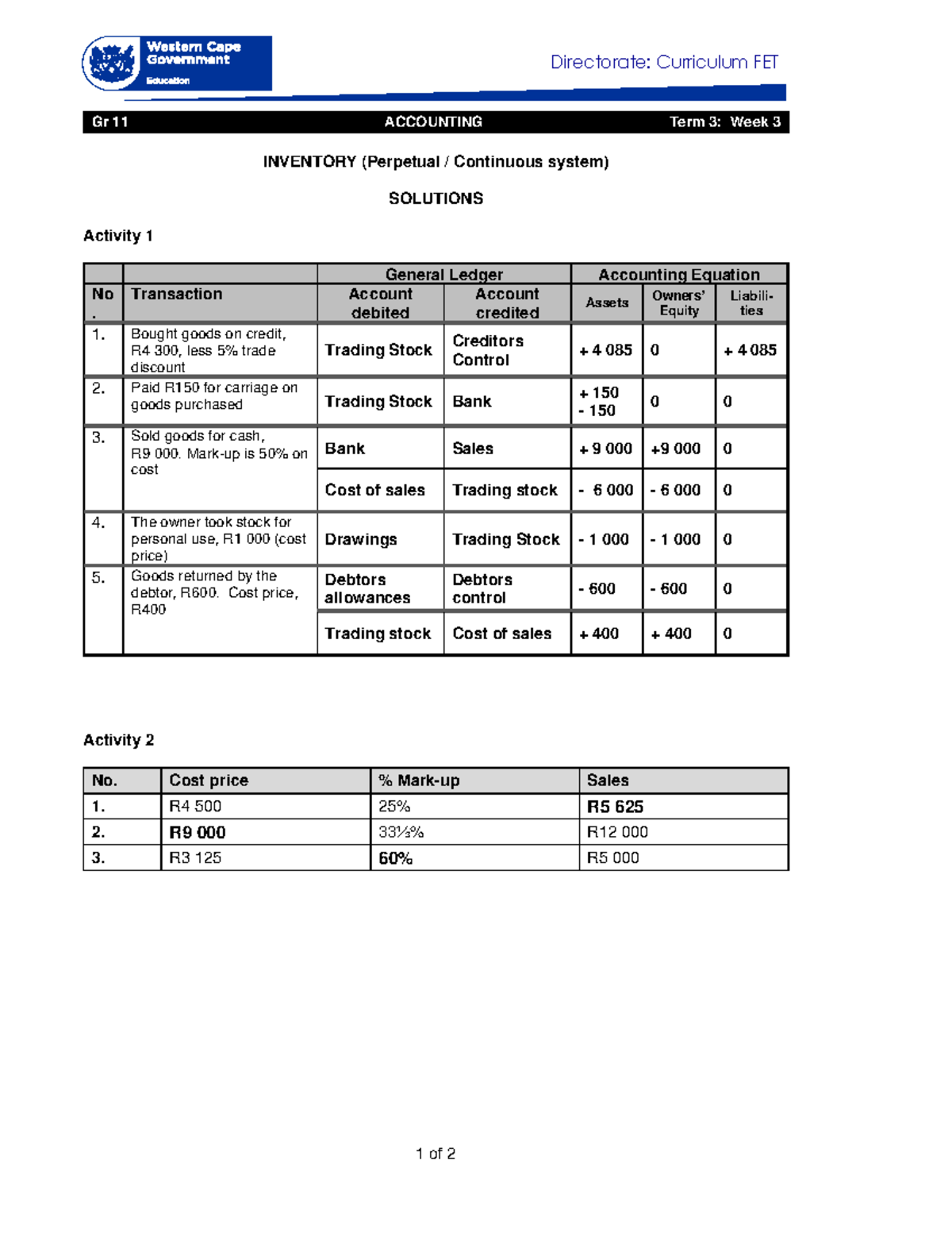 September term 3 lesson plan assessment - Directorate: Curriculum FET 1 ...