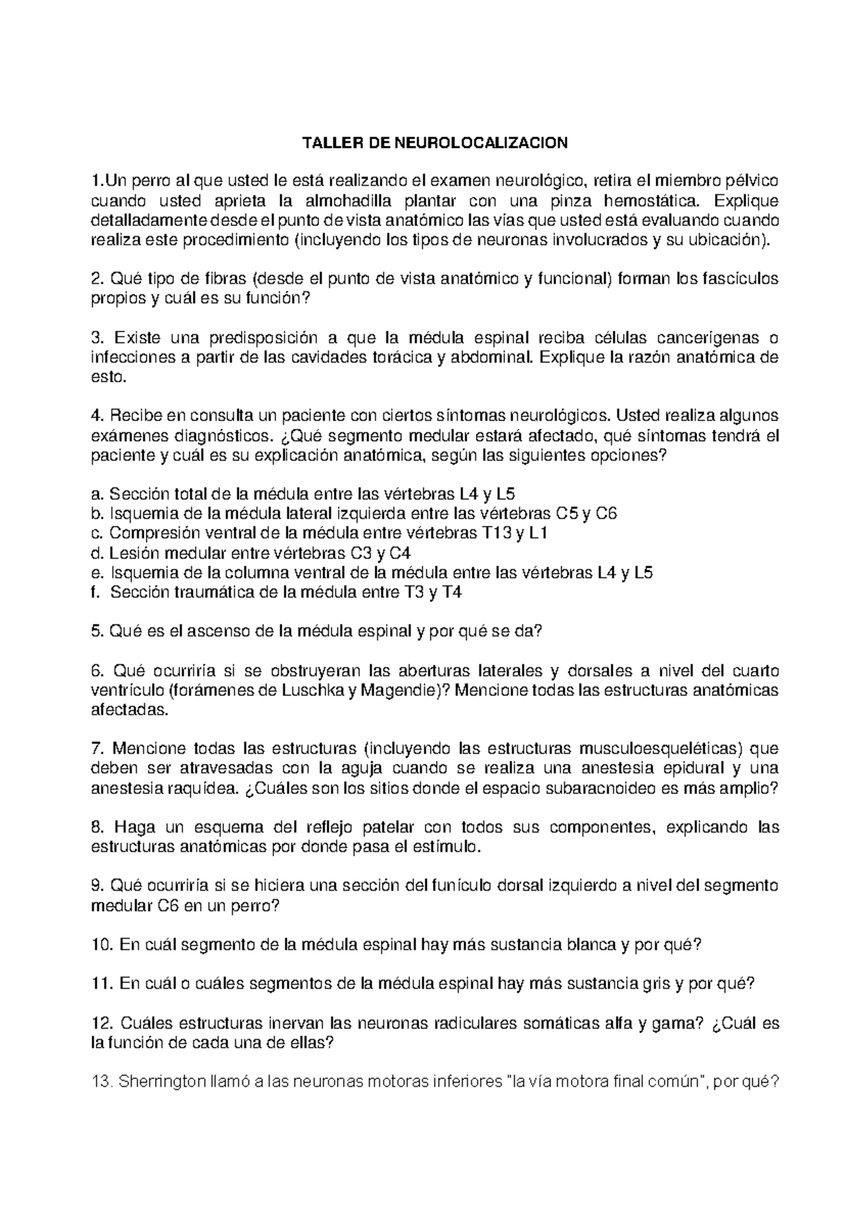 Taller DE Neurolocalizacion Maestria - Warning: TT: undefined function: 32 TALLER DE - Studocu