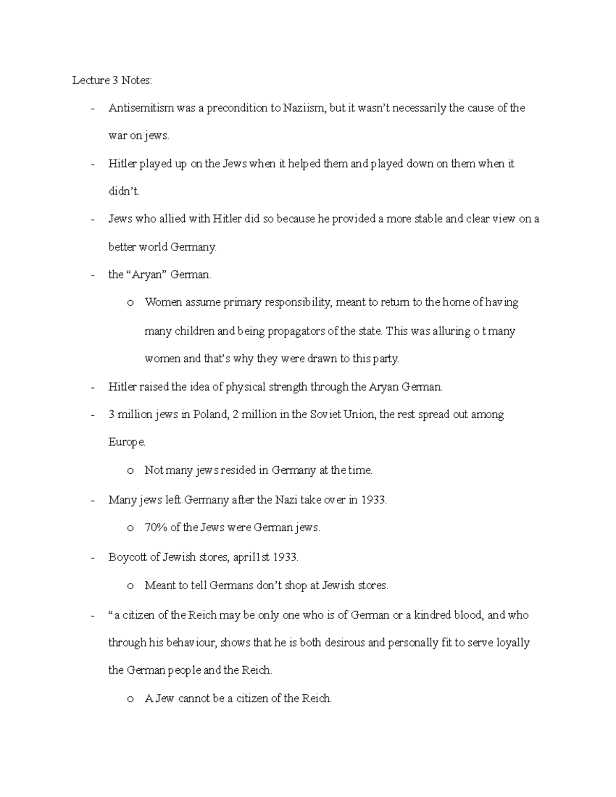 Lecture 3 Notes - HIS338 Holocaust - Lecture 3 Notes: - Antisemitism ...